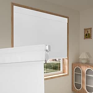 Boolegon No Drill No Tools Roller Shades for Windows, Blackout Linen ...