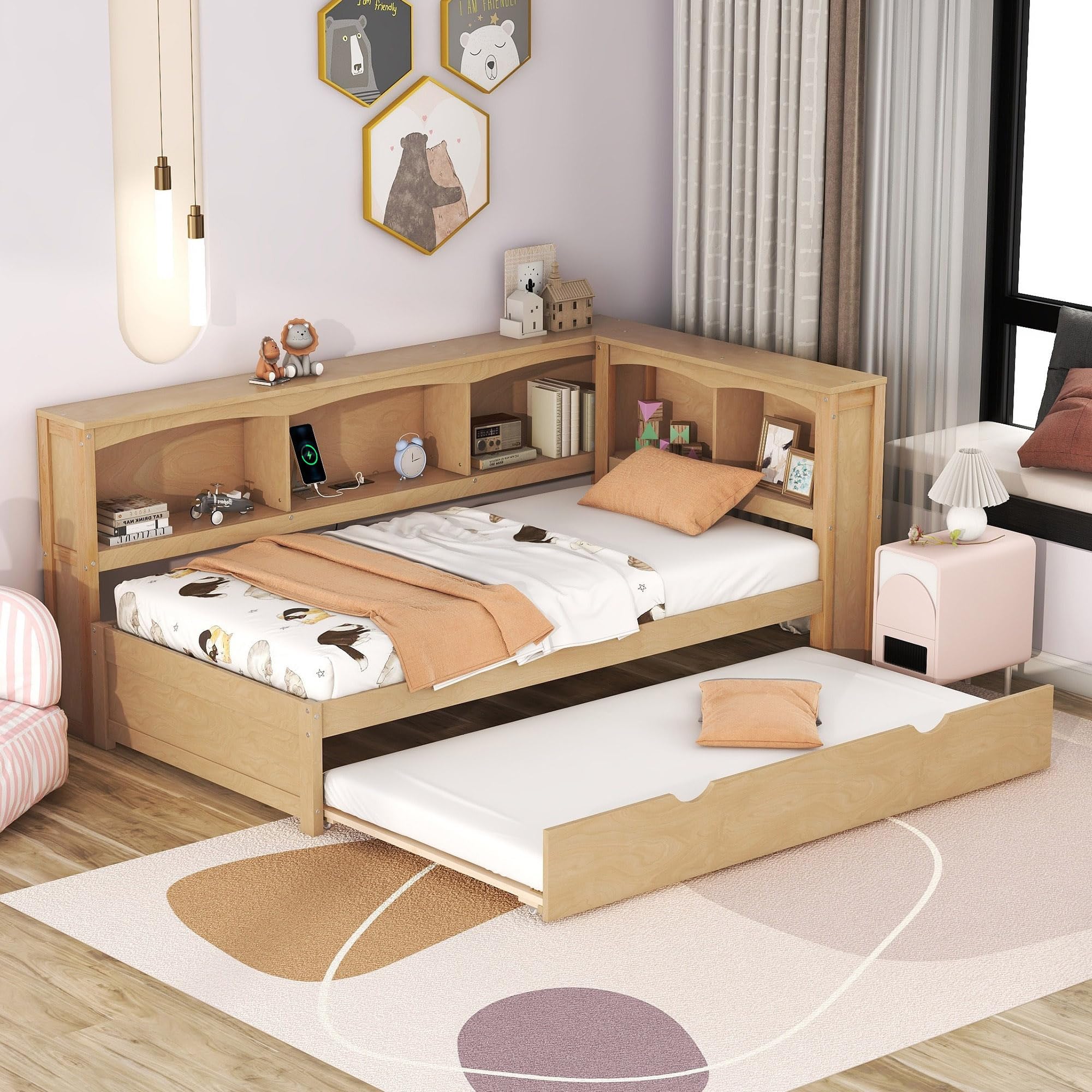 Amazon.com: Harper & Bright Designs Twin Daybed Frame with L-Shaped ...
