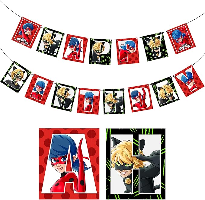 Amazon.com: Miraculous Ladybug Cat Noir Large Happy Birthday Banner ...