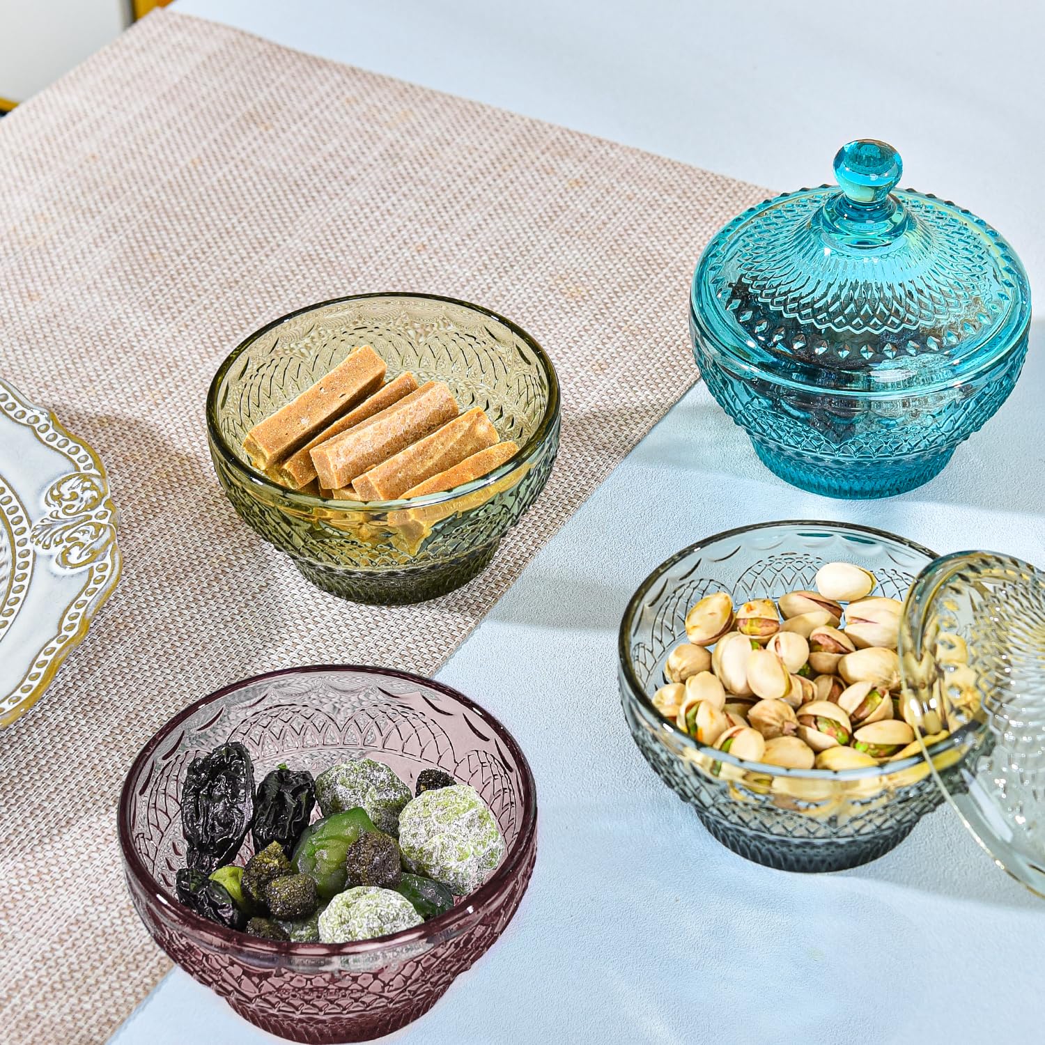 Snapklik.com : Vintage Embossed Glass Candy Storage Jars w/Lid ...