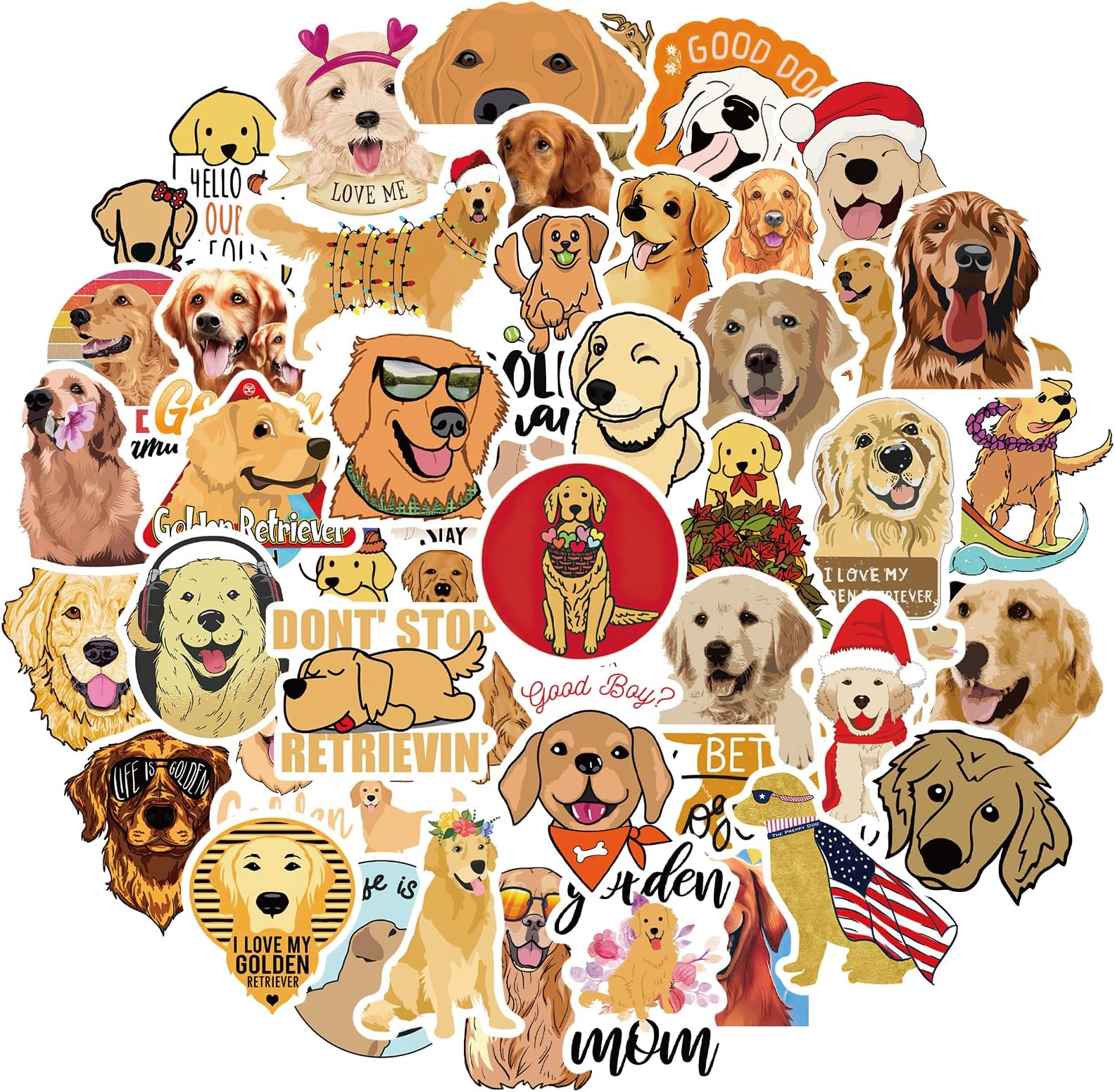 Amazon.com: TIESOME Funny Golden Retriever Stickers Set, 50Pcs Cute Dog ...