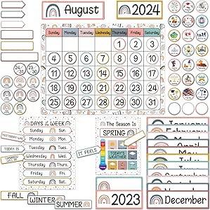 Amazon.com : Boho Rainbow Calendar Bulletin Board Set with Seasons ...