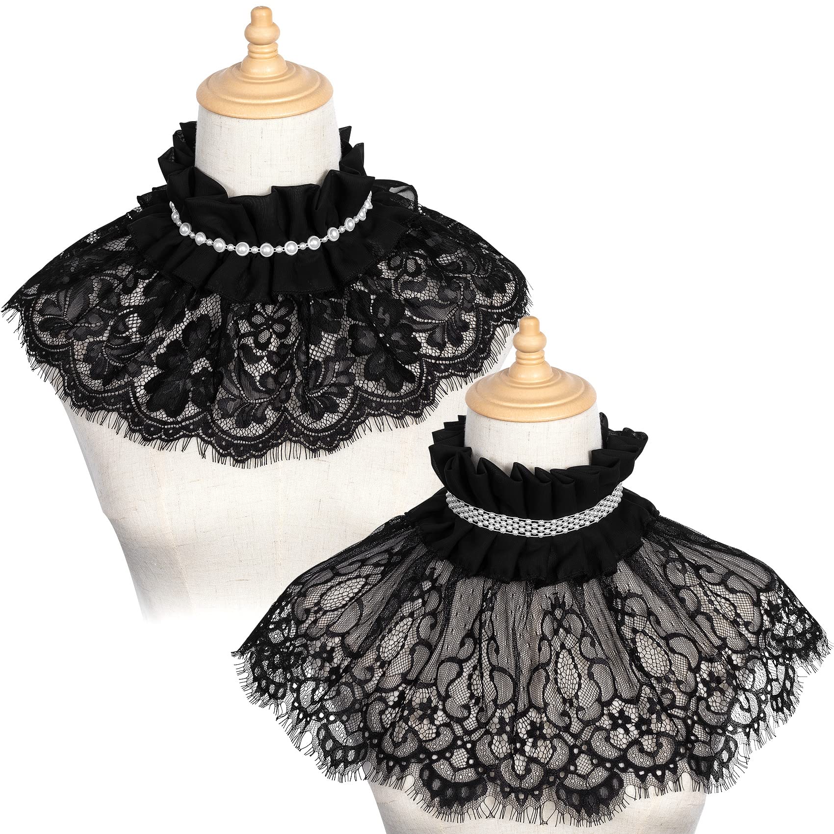 Amazon.com: OIIKI 2pcs Neck Ruffle Collar, Black Lace Lolita Neck ...