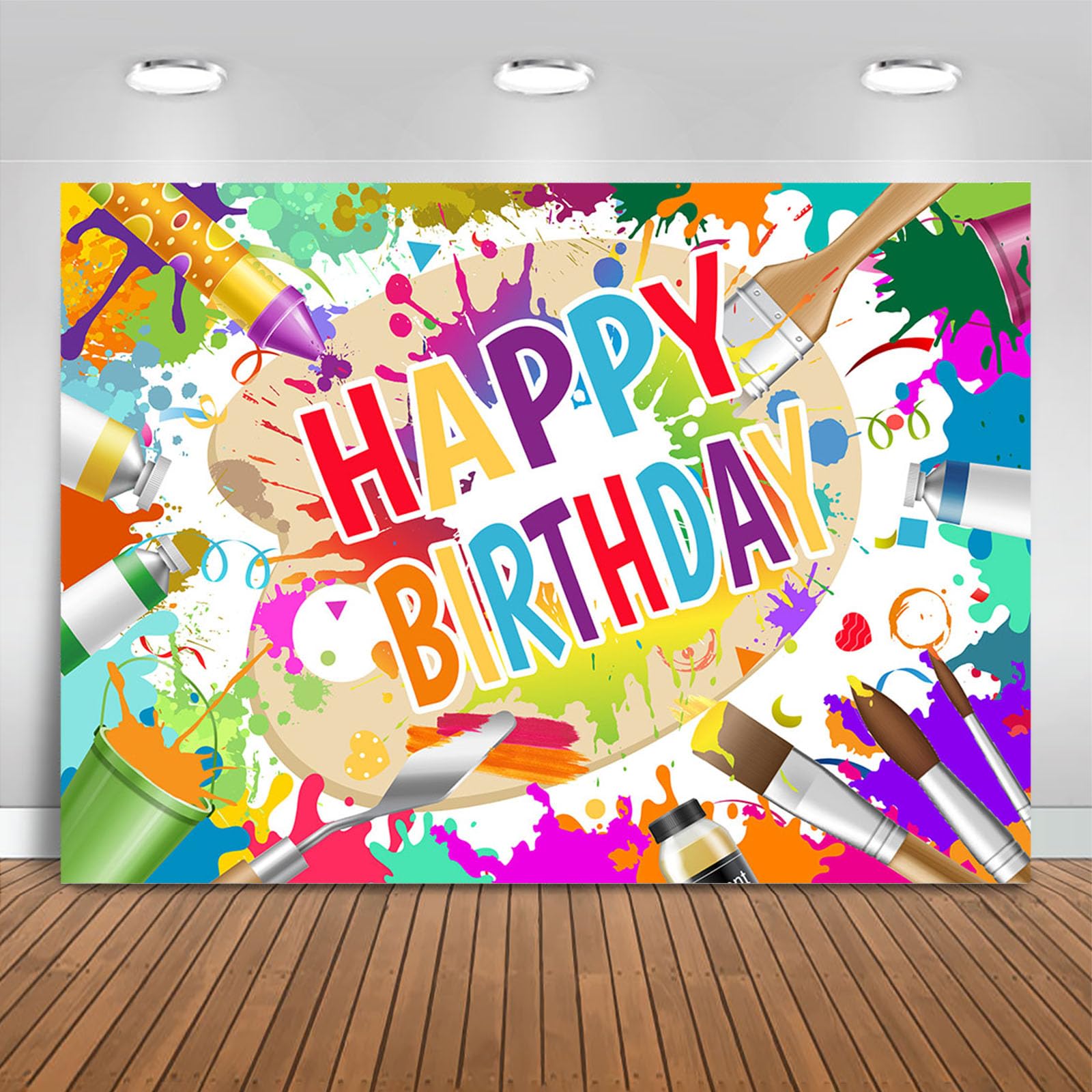 Amazon.com : Mocsicka Art Paint Happy Birthday Backdrop Banner Painting ...
