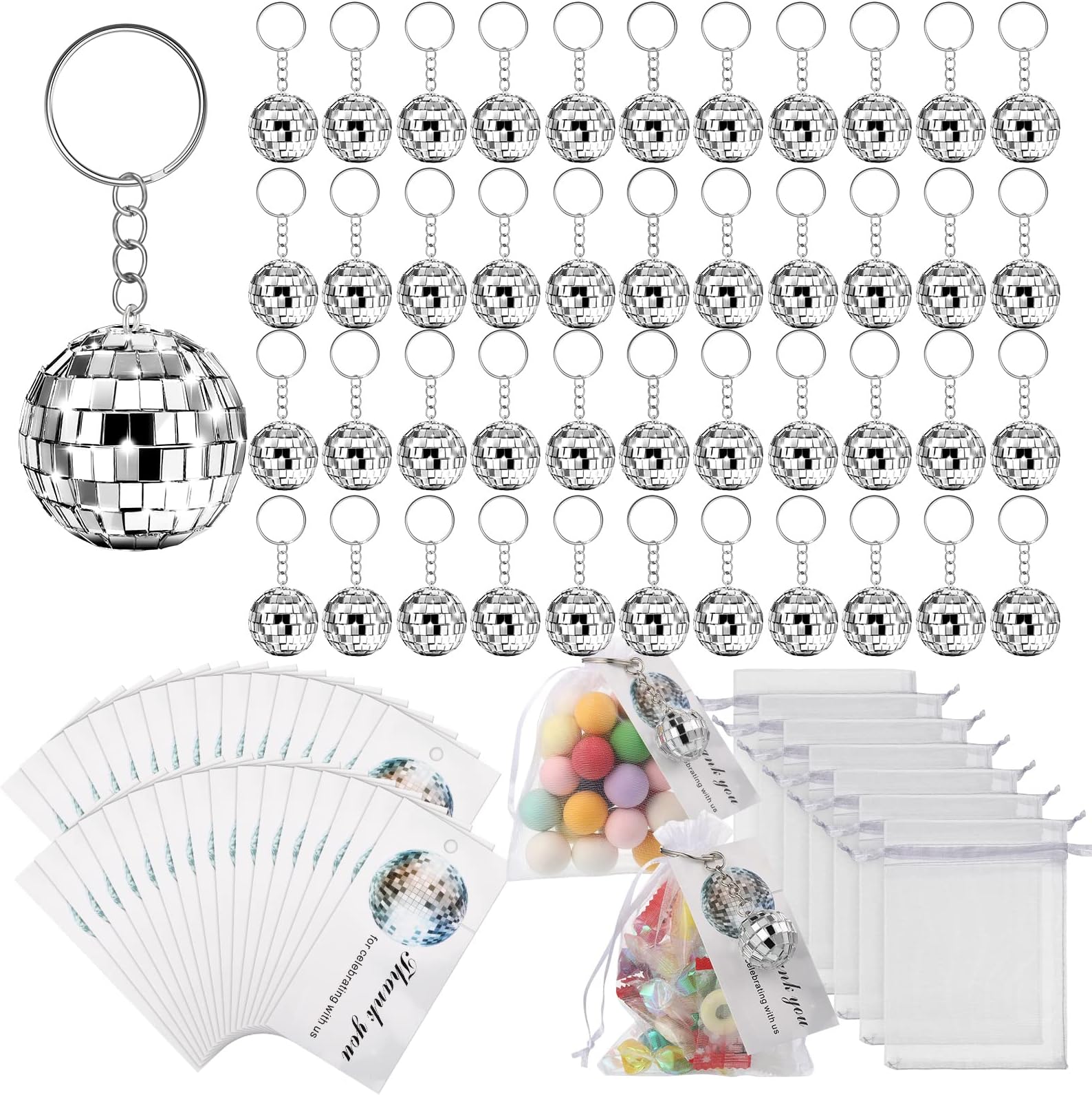 Sasylvia 50 Pcs Mirror Disco Ball Keychain Mini 70s Disco Keychain Bulk ...