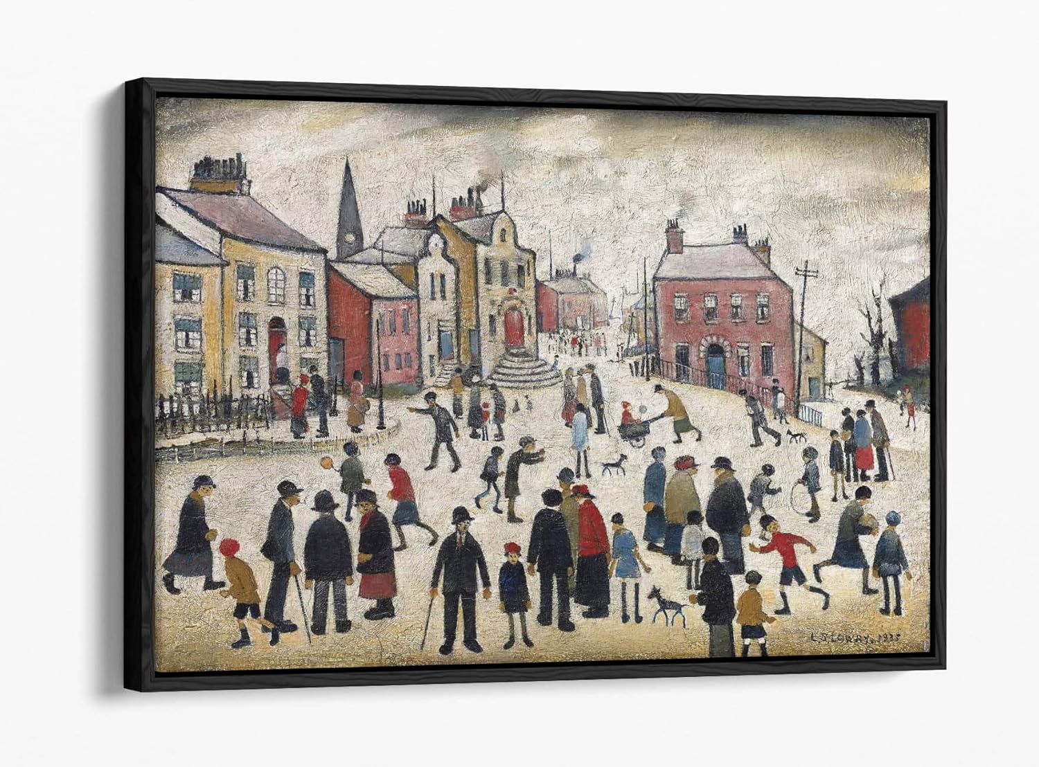 People Standing About Ls Lowry Style Canvas Floater Frame Print Picture ...