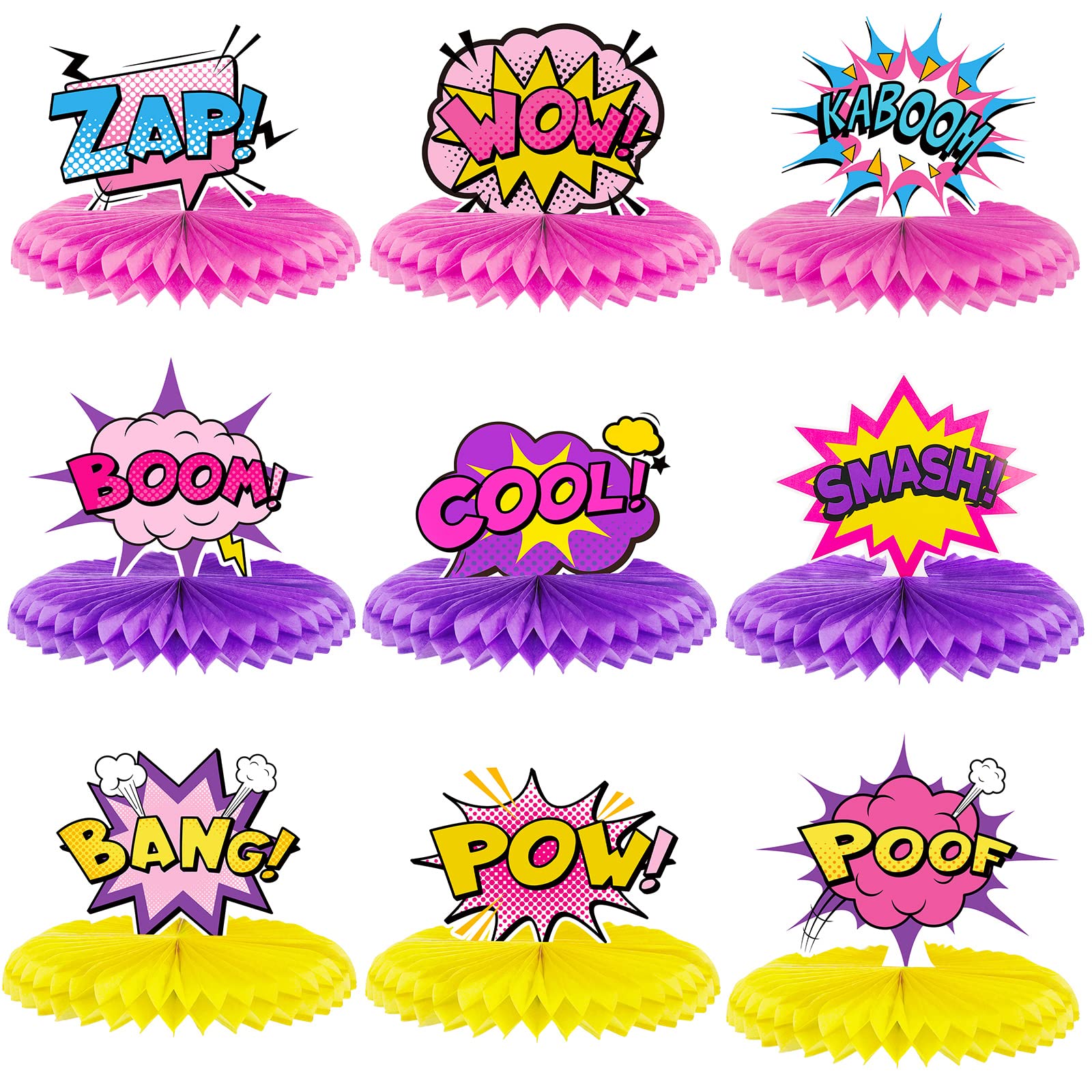 Buy 9 Pcs Hero Themed Party Decoration Hero Honeycomb Centerpieces Pink ...