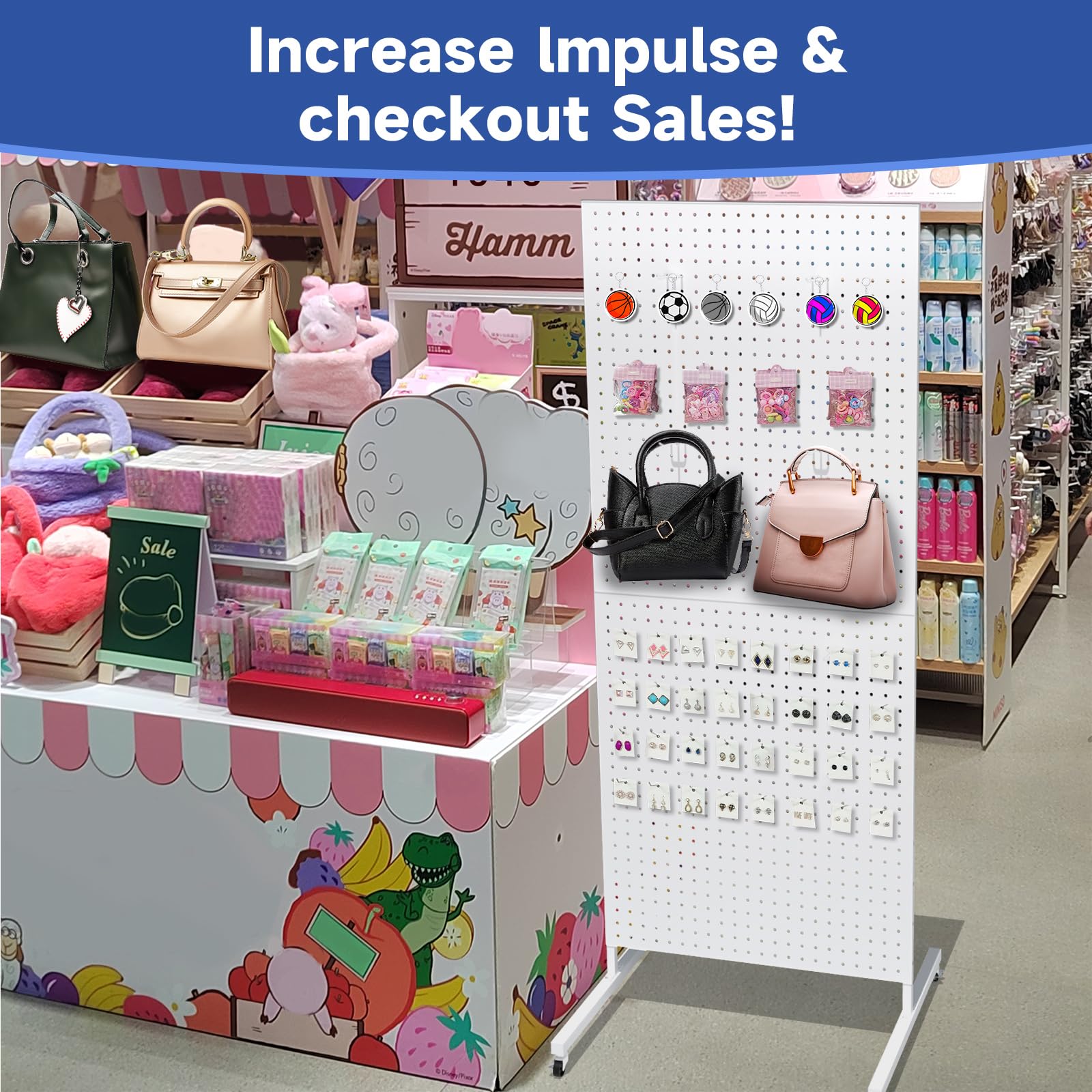 Pegboard Display Stand with Wheels, Metal Jewelry and Key Ring Retail ...