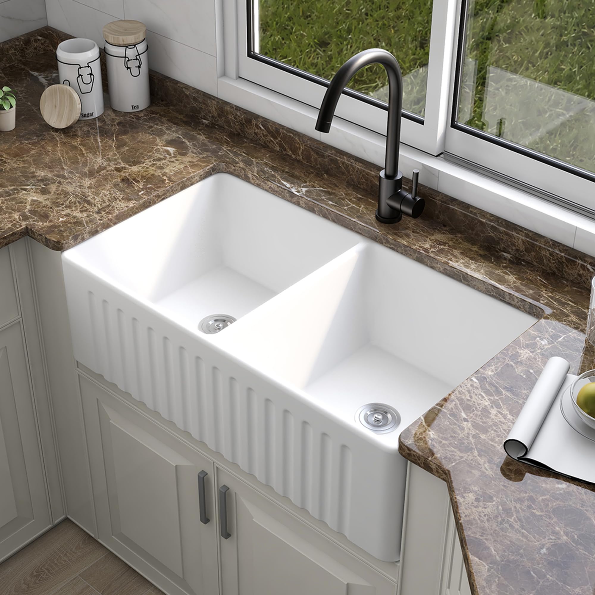 DeerValley Double Bowl Farmhouse Sink Farm Kitchen Sink Apron Front ...