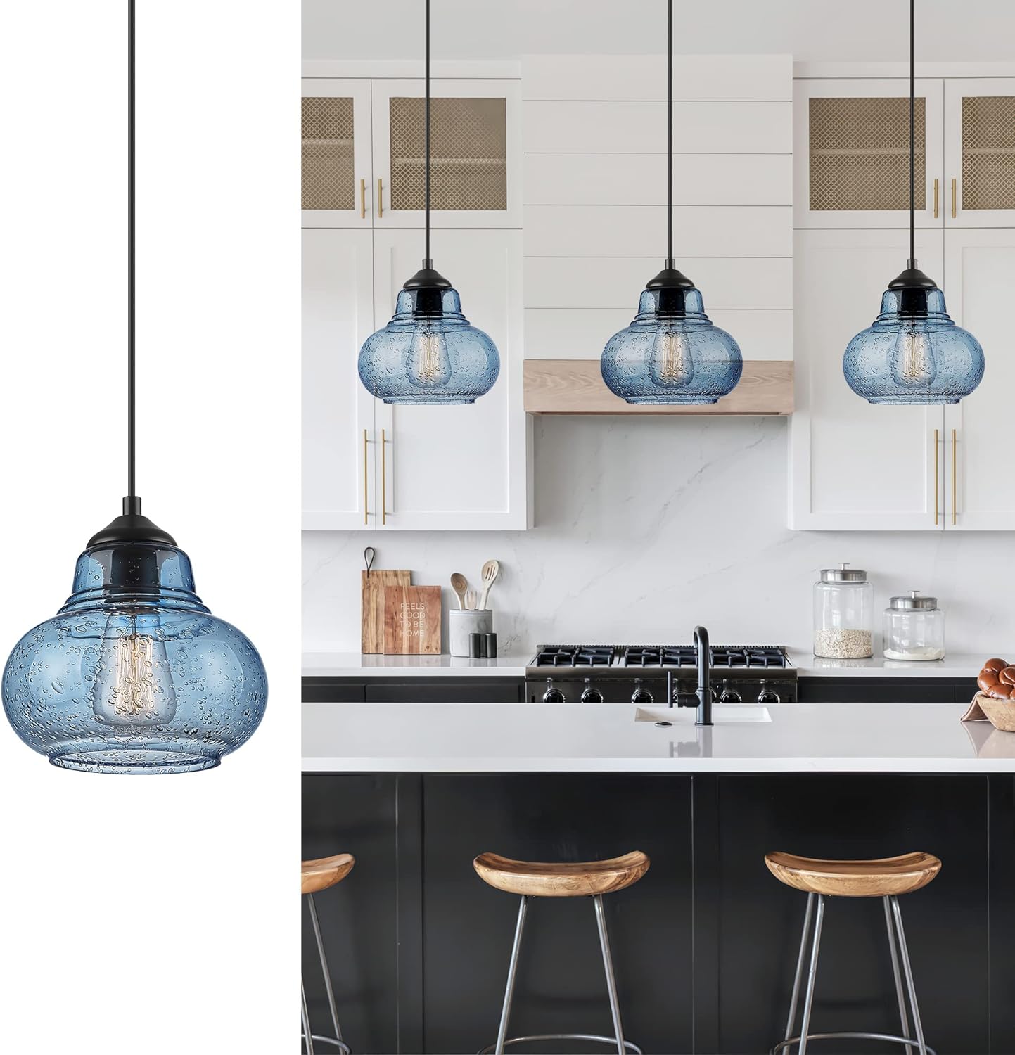 ELYONA Pendant Lights Kitchen Island Hand Blown Glass Hanging Light ...