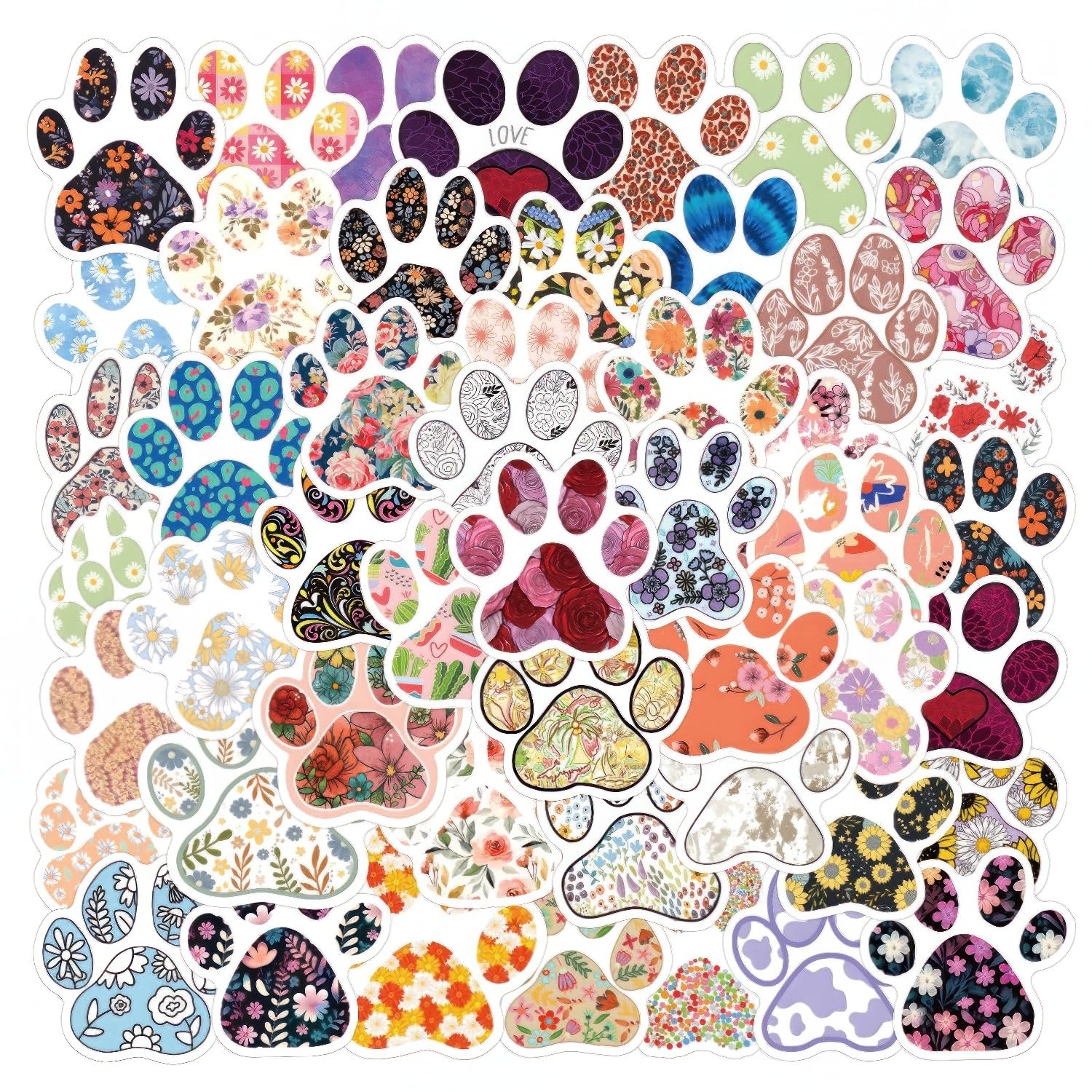 Amazon.com: 60Pcs Cute Animal Flower Paw Pets Paw Stickers Aesthetic ...