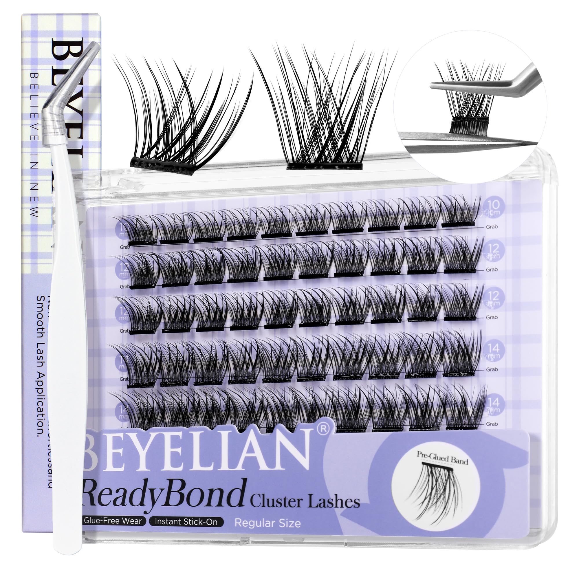 BEYELIAN Cluster Lashes Self Adhesive Eyelashes, 60 Pcs D+ Curl Pre Glued Eyelashes ReadyBond ...