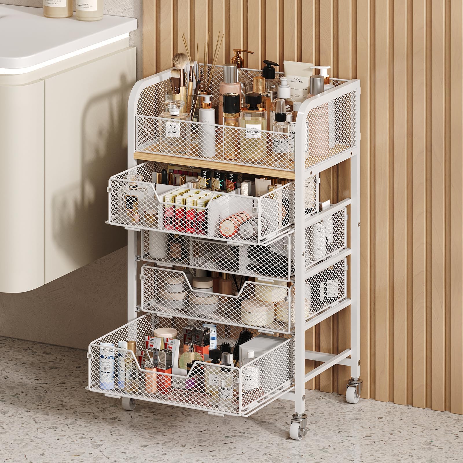 Amazon.com: Hongtamoya Rolling Makeup Cart Organizer with 4 Drawers ...