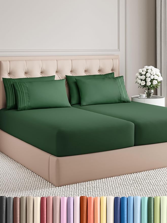 Amazon.com - Split King 7 Piece Sheet Set - Comfy Breathable & Cooling ...