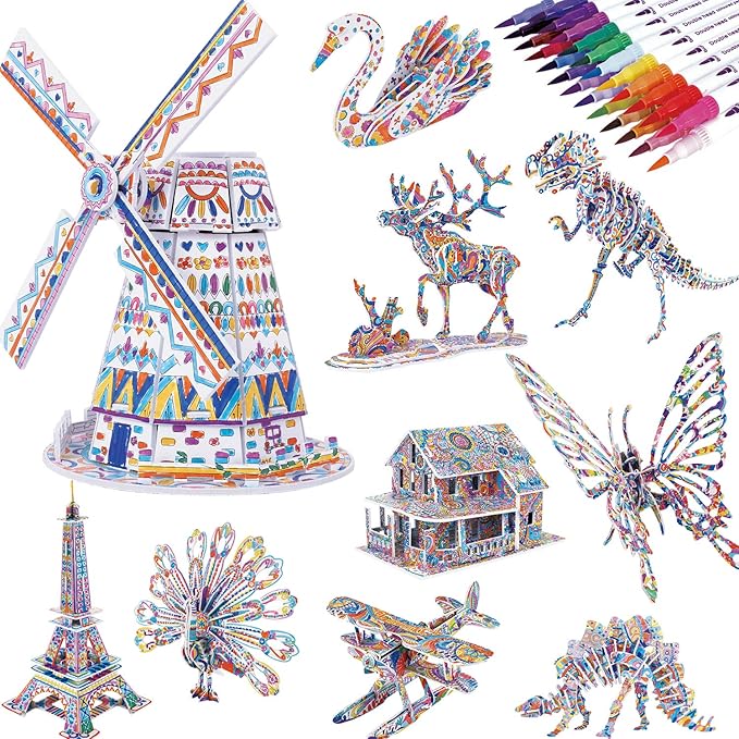 Amazon.com: BEARUN 3D Coloring Puzzle Set, Arts and Crafts for Girls ...