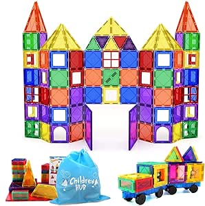 Amazon.com: Children Hub 100pcs Magnetic Tiles Set - Educational 3D Magnet Building Blocks ...