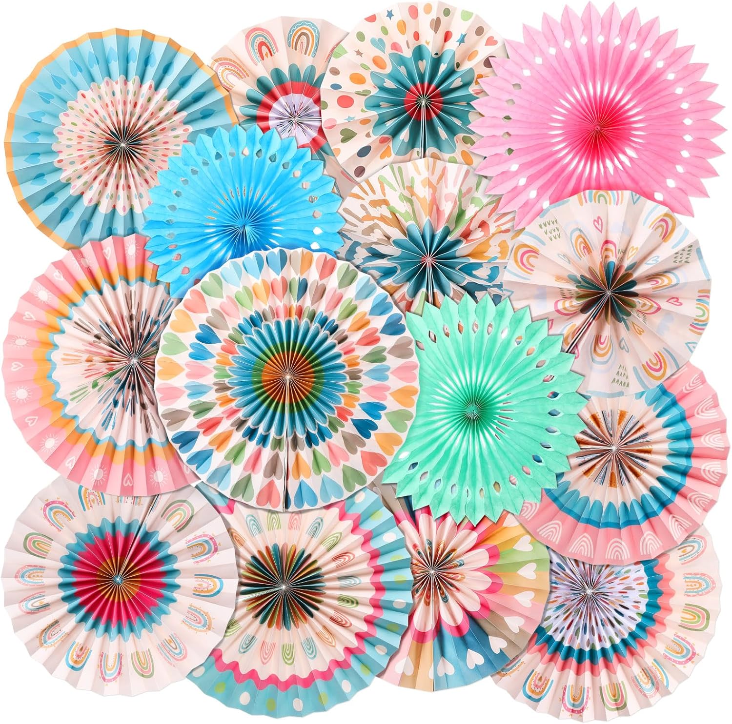 Amazon.com: Pasimy 15 Pcs Boho Classroom Decorations Colorful Paper Fan ...