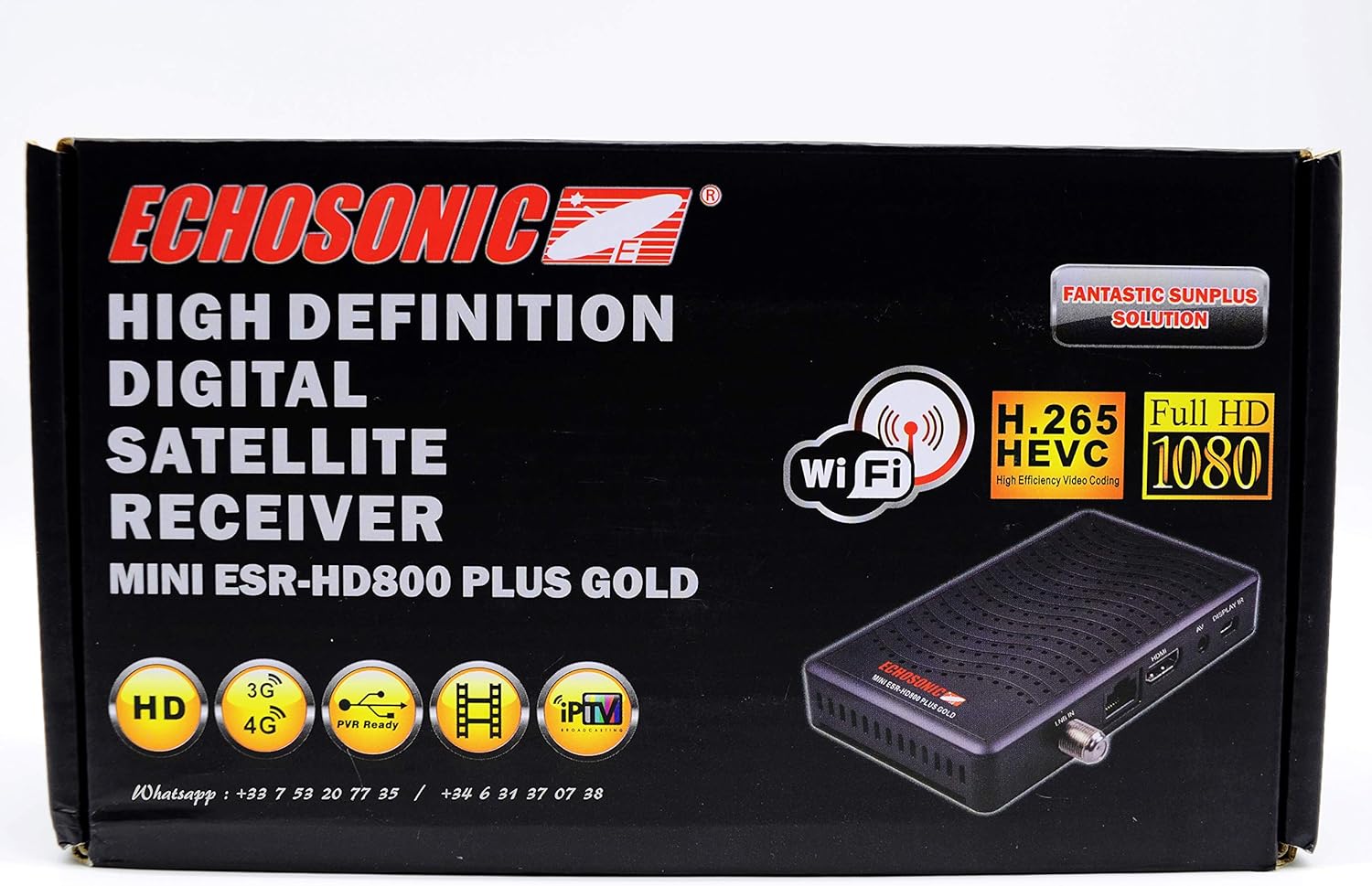 ECHOSONIC MINI ESR-HD800 Plus, Gold - 12 Months Smart Plus IPTV, Free ...