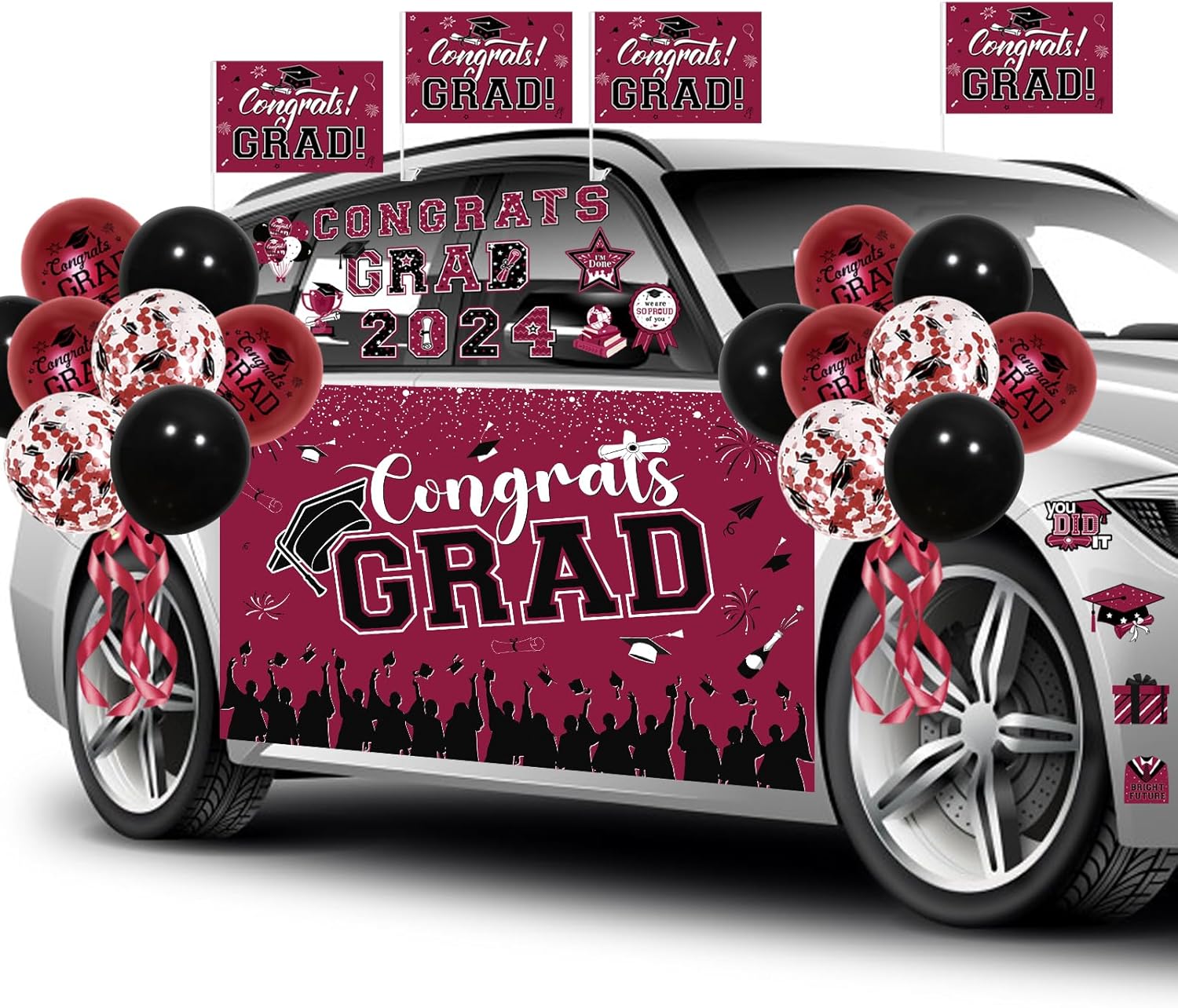 Amazon.com: Cheereveal Graduation Parade Car Decorations, Burgundy Red ...