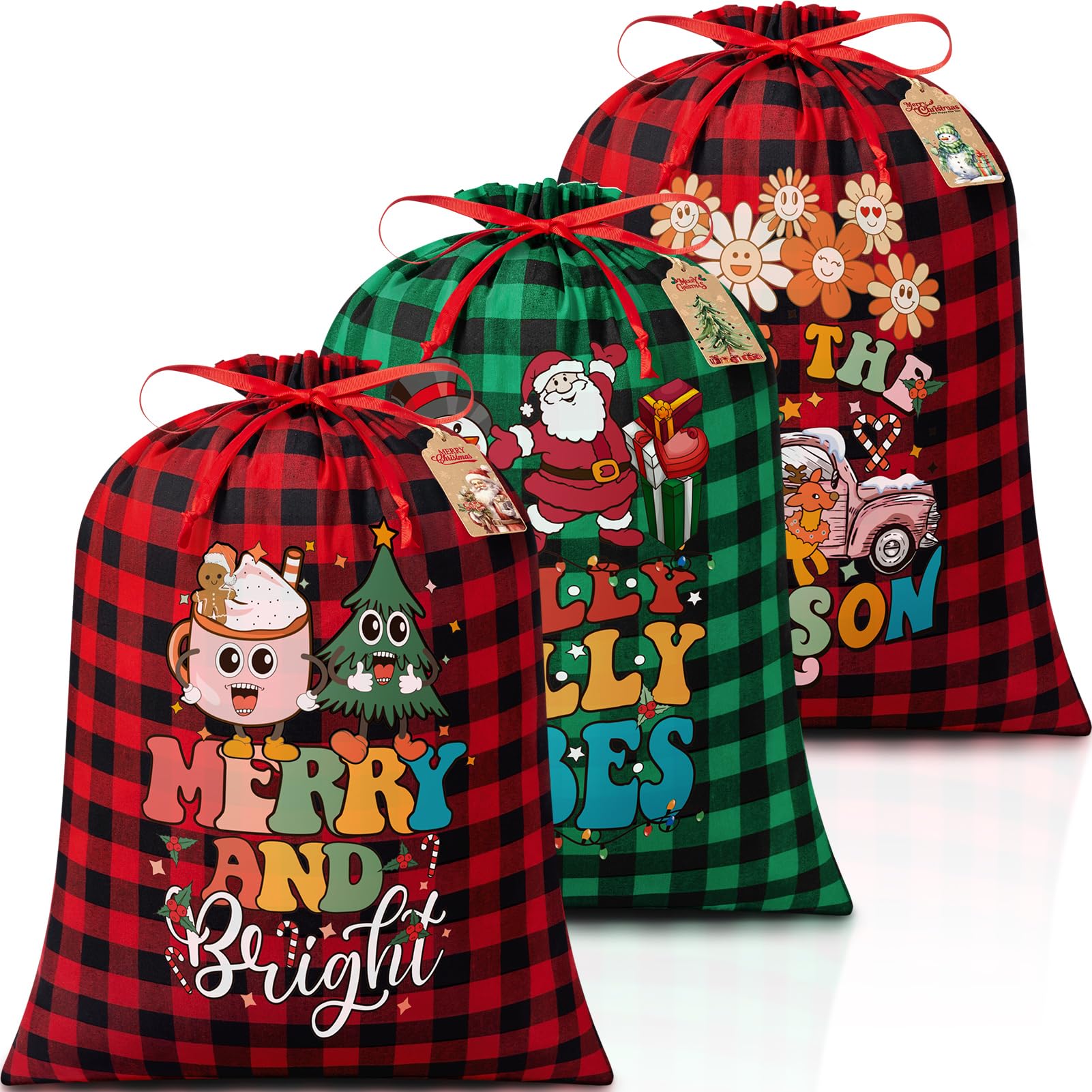 Amazon.com: 3PCS Large Burlap Christmas Drawstring Gift Bags w/Tags ...