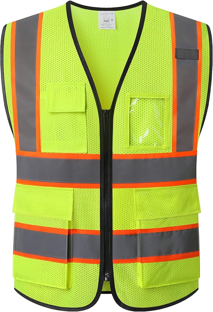 Ekkosafety Reflective Mesh Safety Vest for Men Women with 5 Pockets and ...