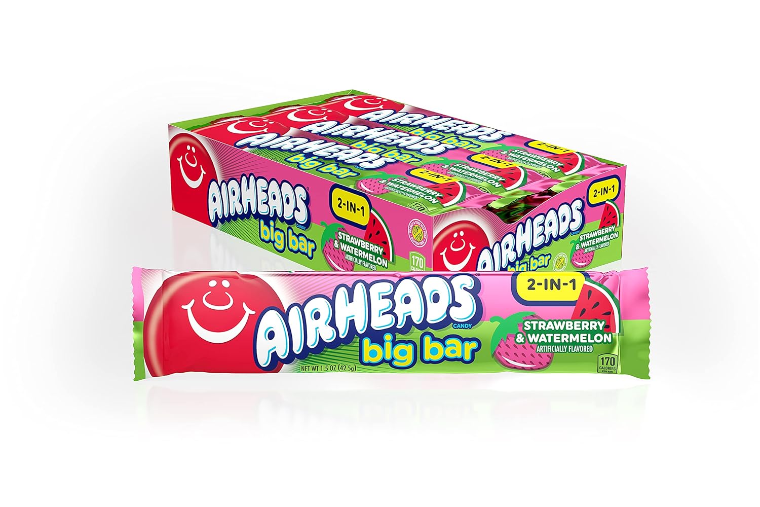 Airheads 2-in-1 Big Bar, Strawberry and Watermelon, 1.50 Ounce (Pack of ...
