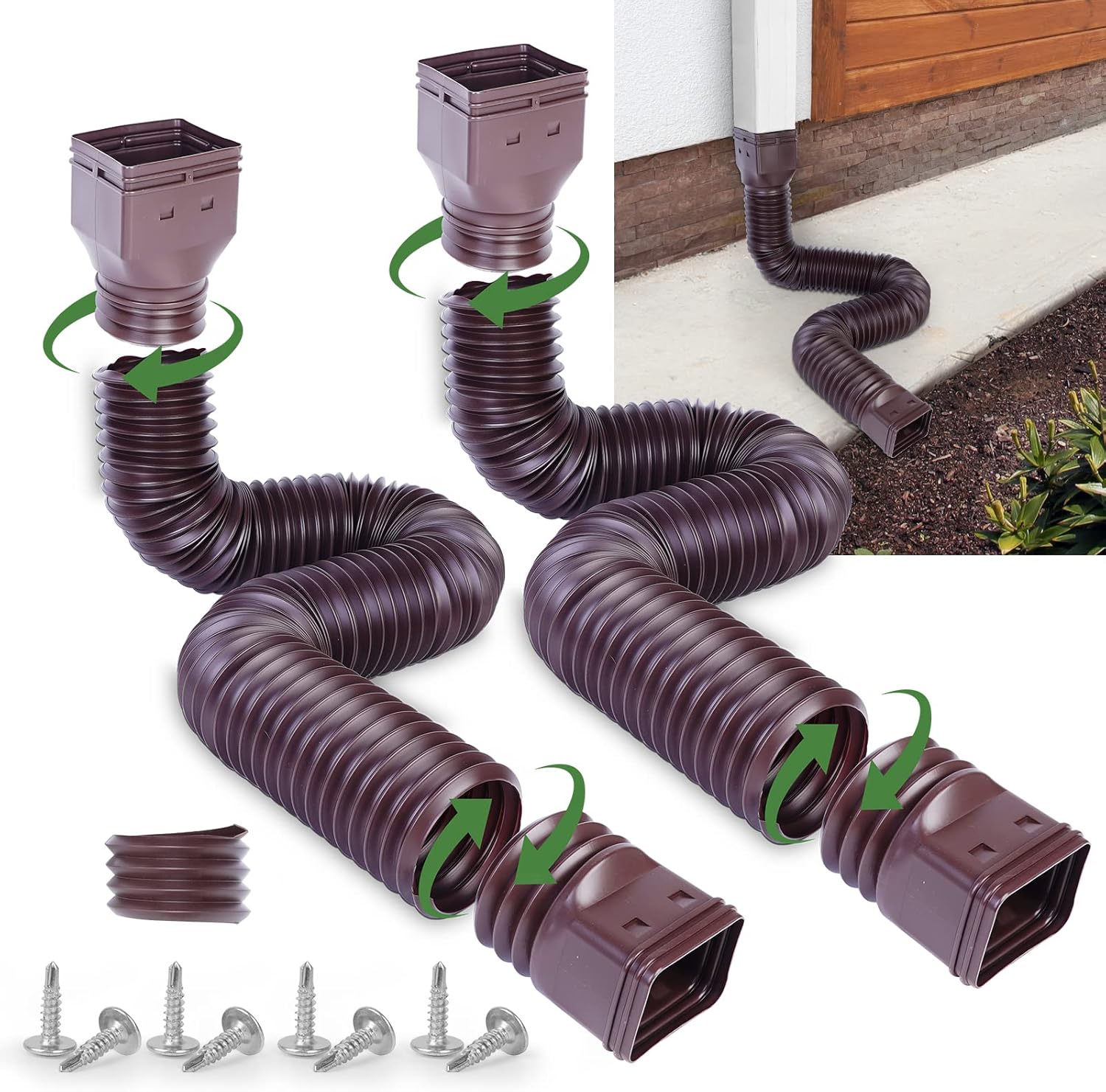 Gutter Downspout Extensions, 2 Pack Flexible Rain Downspout Extender ...