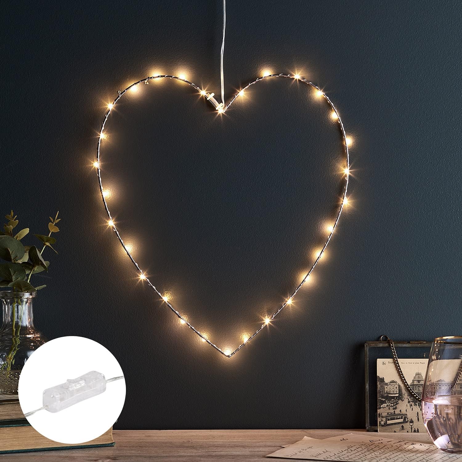 Lights4fun Rose Gold Light Up Heart Hanging Decoration Warm White LEDs ...