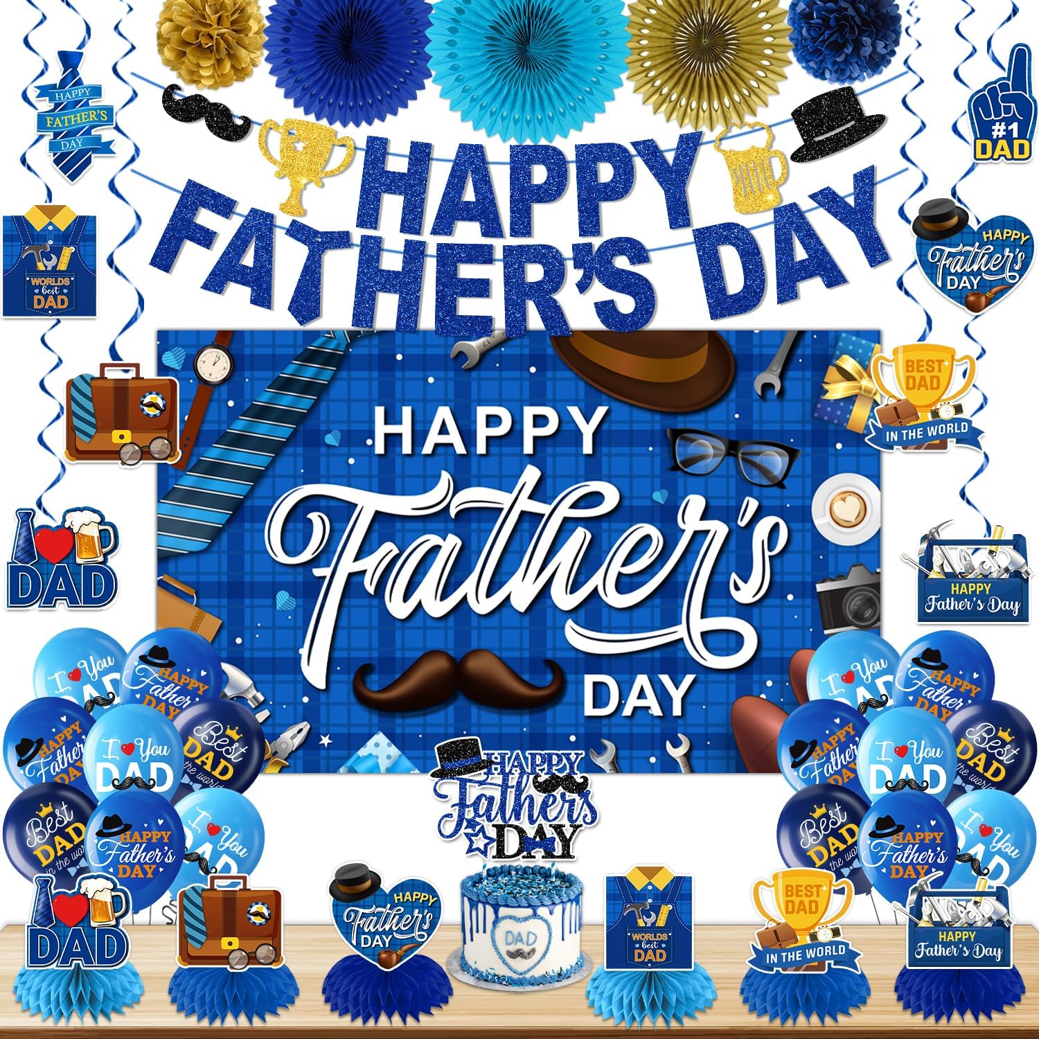 Amazon.com: Happy Father's Day Decorations Set - Fathers Day Banner ...