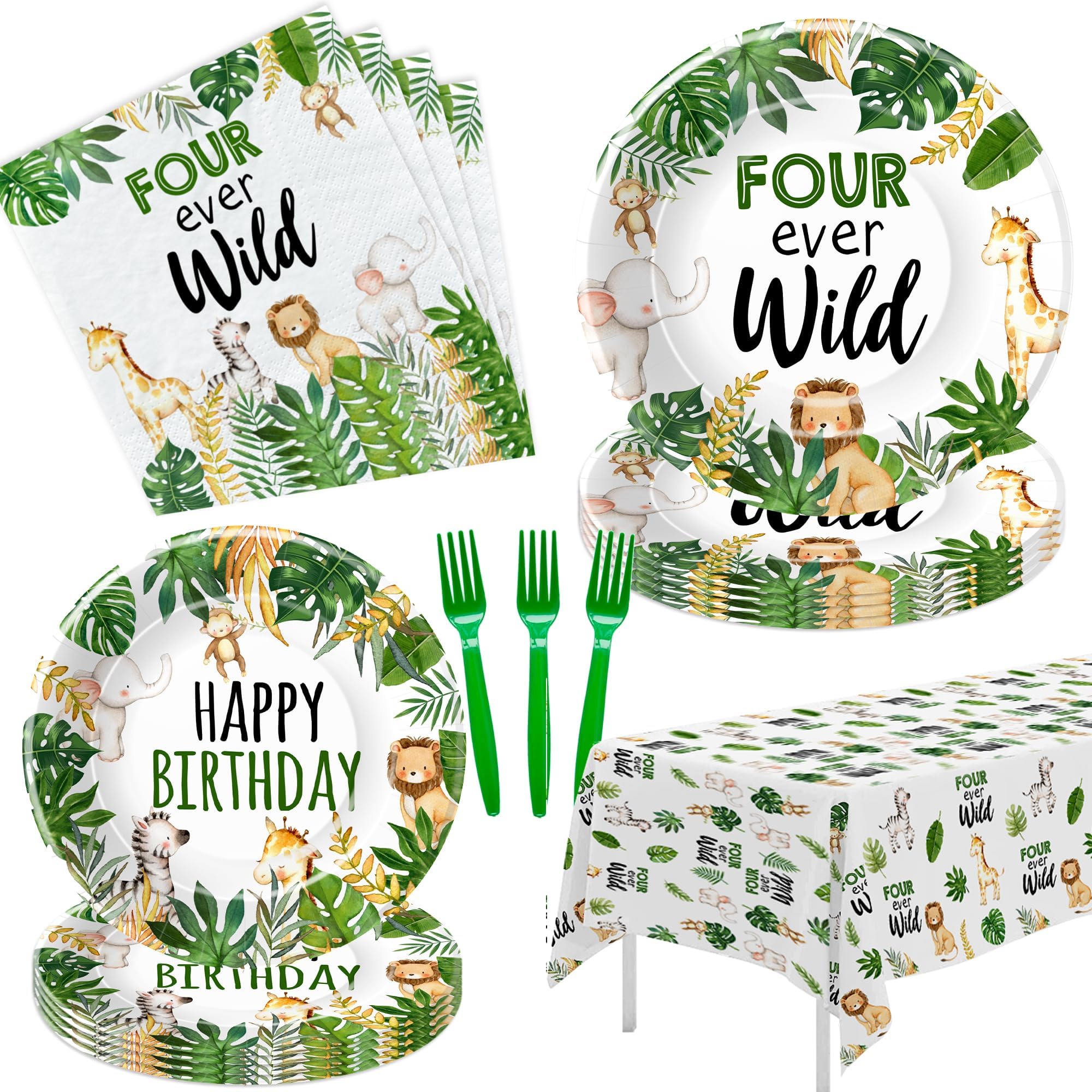 Amazon.com : HIPVVILD Jungle Safari 4th Birthday Party Supplies - Four ...