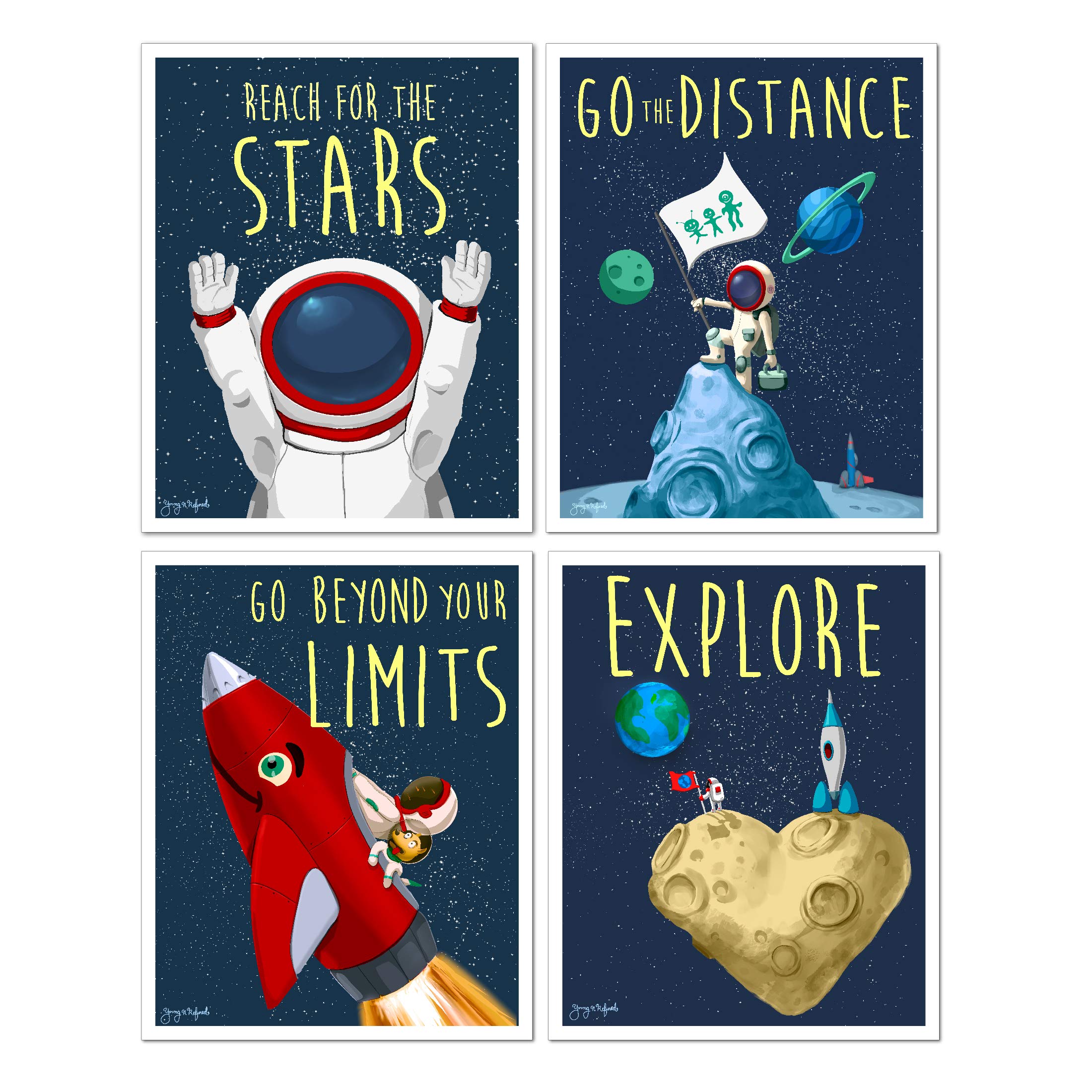Amazon.com: Space Astronaut Motivational Wall Art Posters (Pack of 4 ...