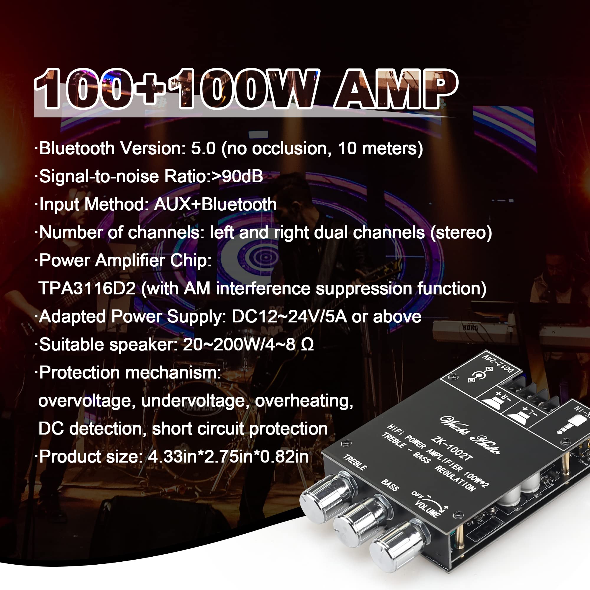 Snapklik.com : ZK-1002T Bluetooth Amplifier Board