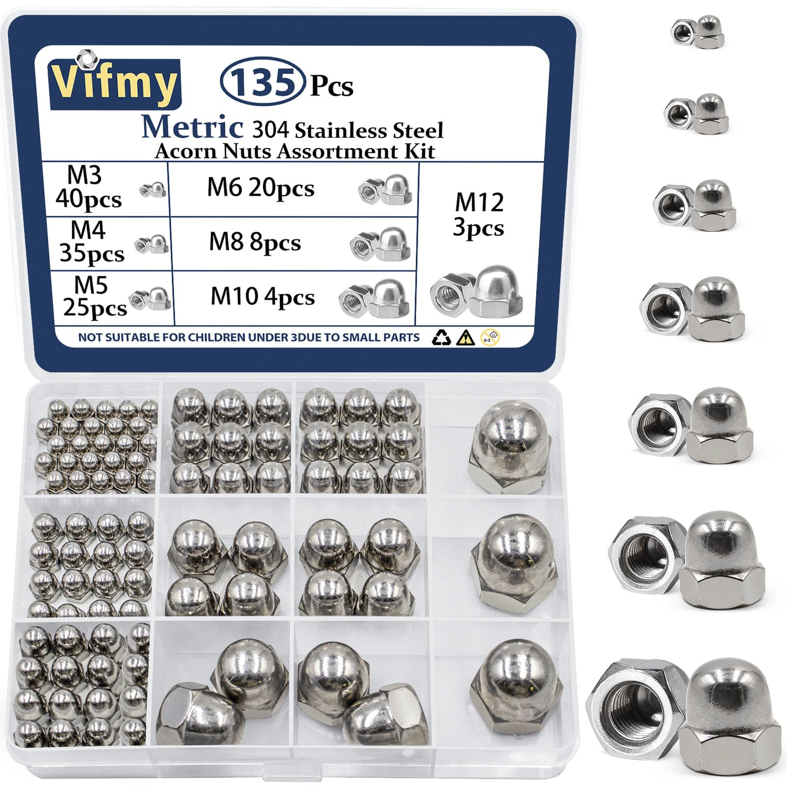 Snapklik.com : Vifmy 304 Stainless Steel Acorn Nuts Assortment Kit