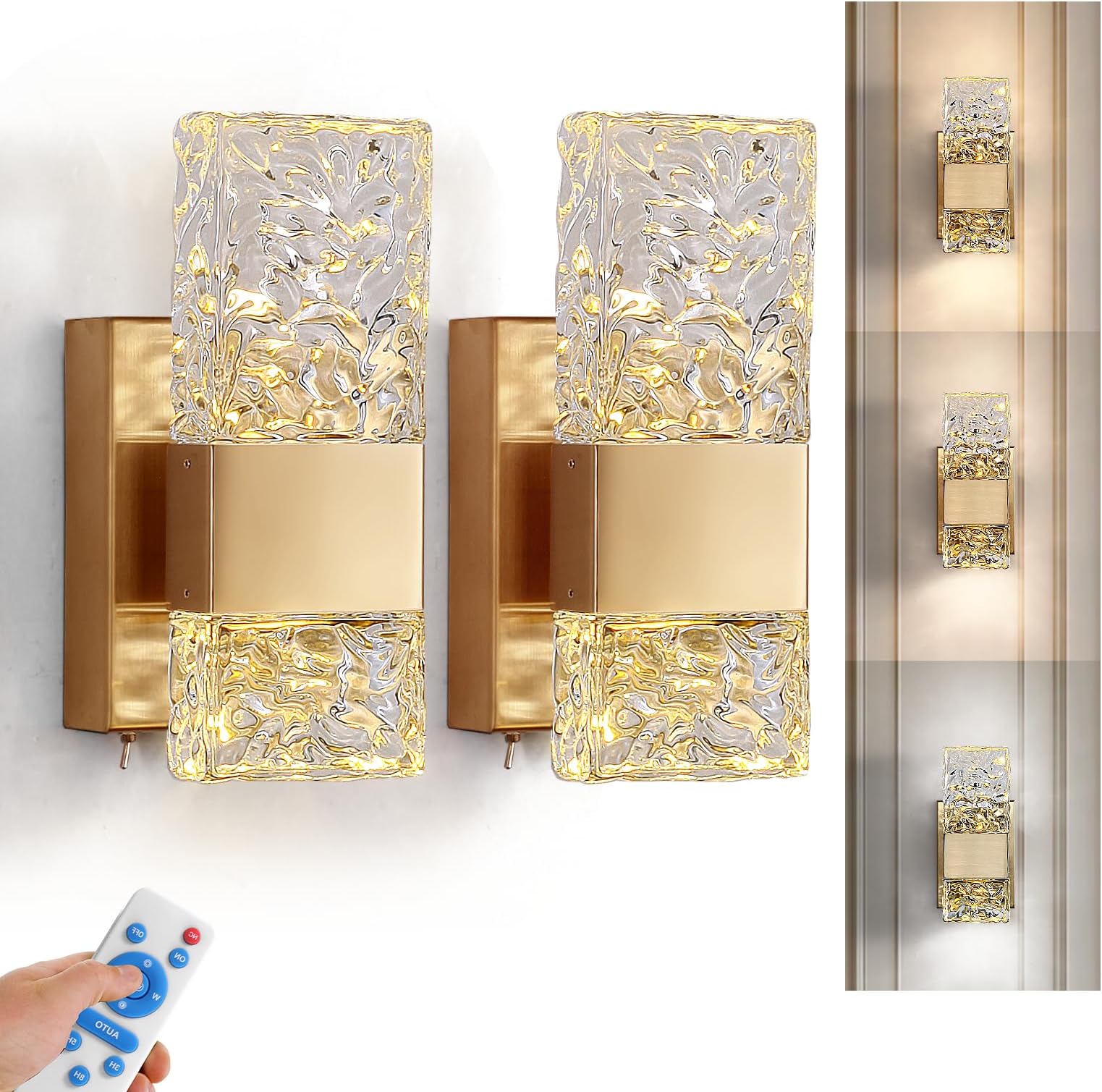 KEFA Gold Battery Operated Wall Sconces Set of 2, Modern Remote Wall ...