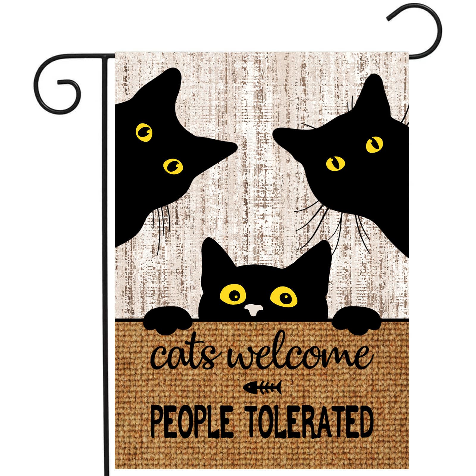 Amazon.com : Black Cat Garden Flag Cats Welcome People Tolerated Sign ...