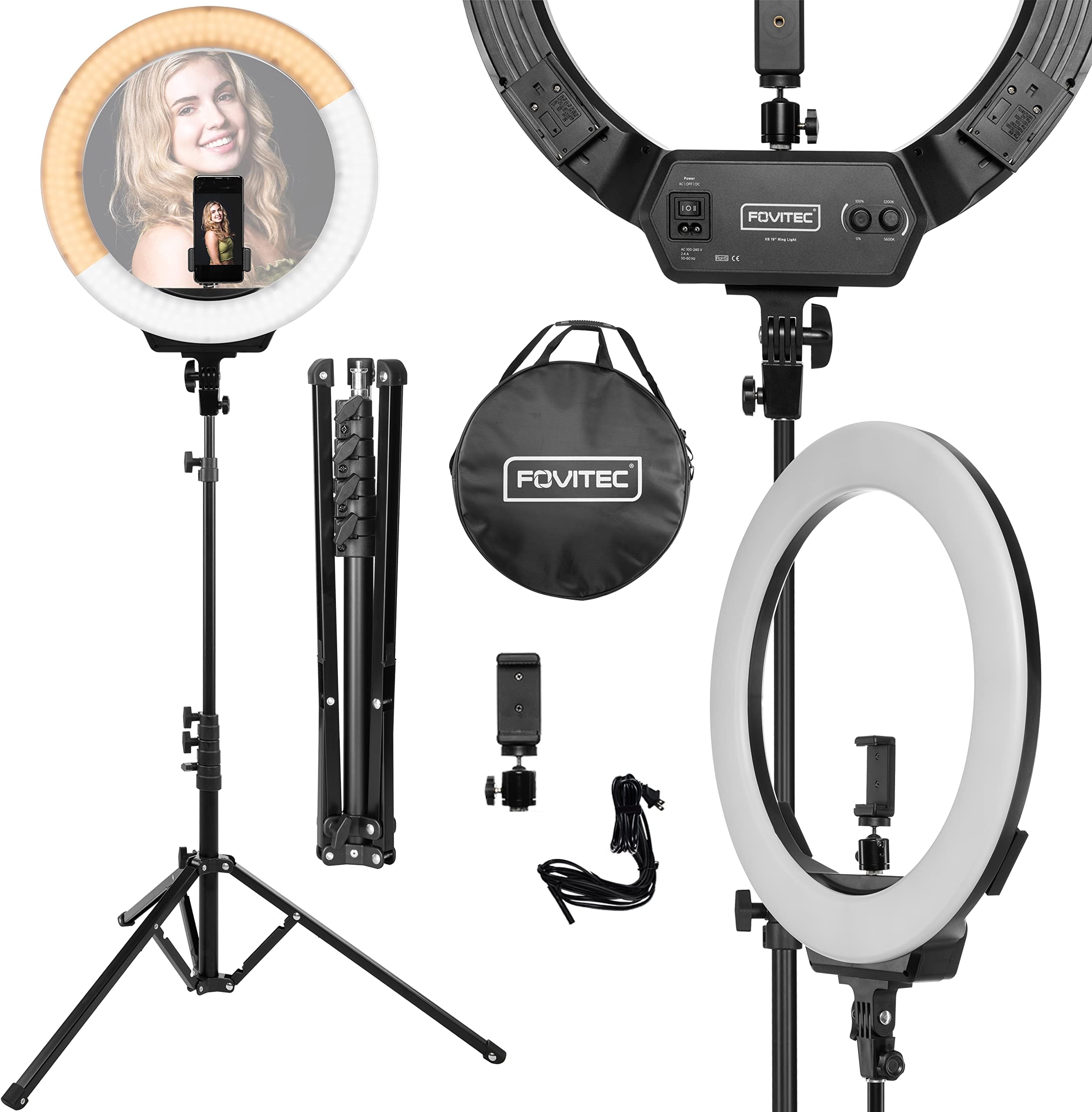 Amazon.com : Fovitec 19" Ring Light Kit 6500K Dimmable LED Ring Light ...