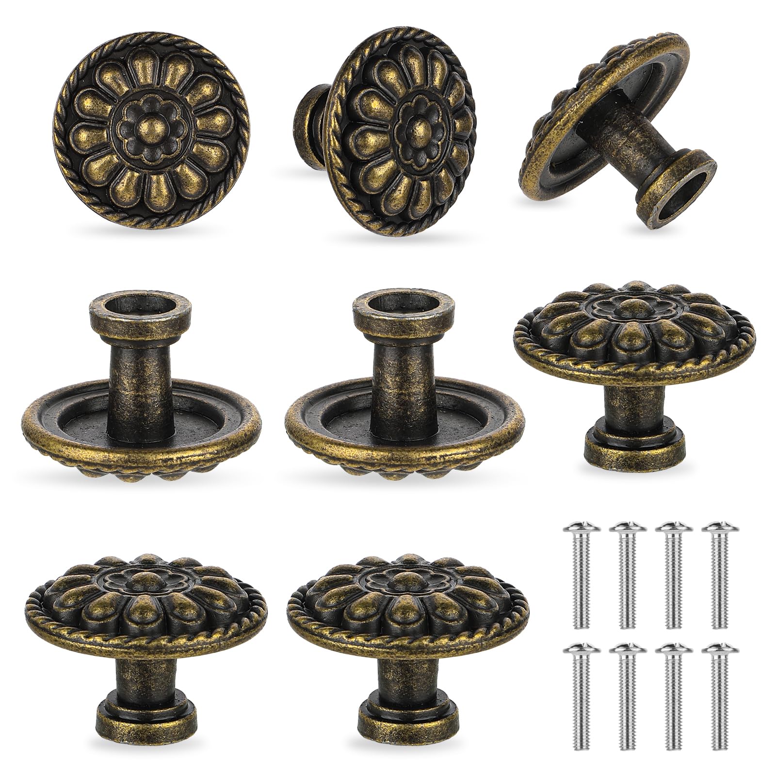JJUNW 8 Pack Antique Brass Drawer Knobs, Vintage Dresser Drawers Knobs ...