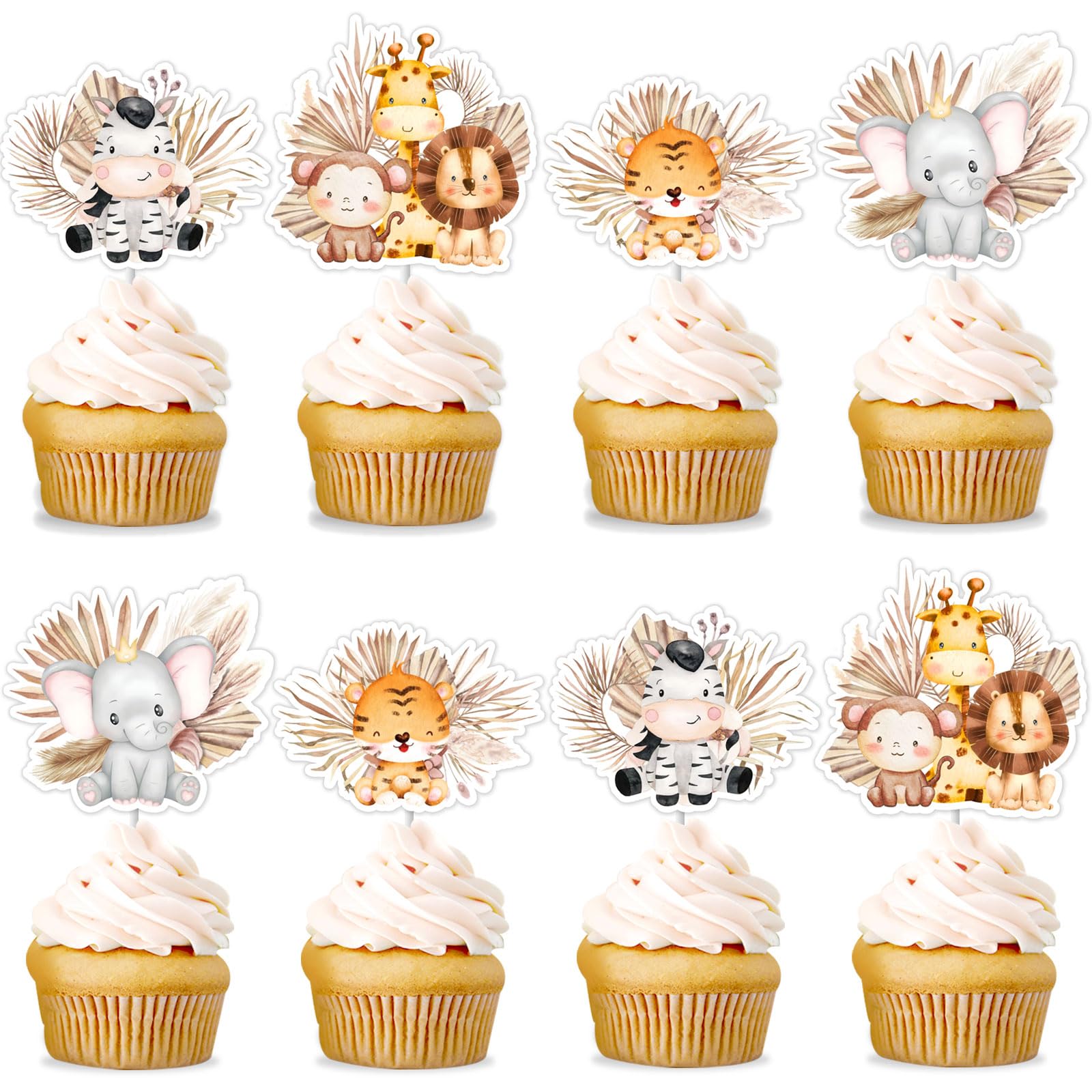 Buy KreatwowJungle safari Animal Cupcake Toppers 24 PCS Boho Jungle ...