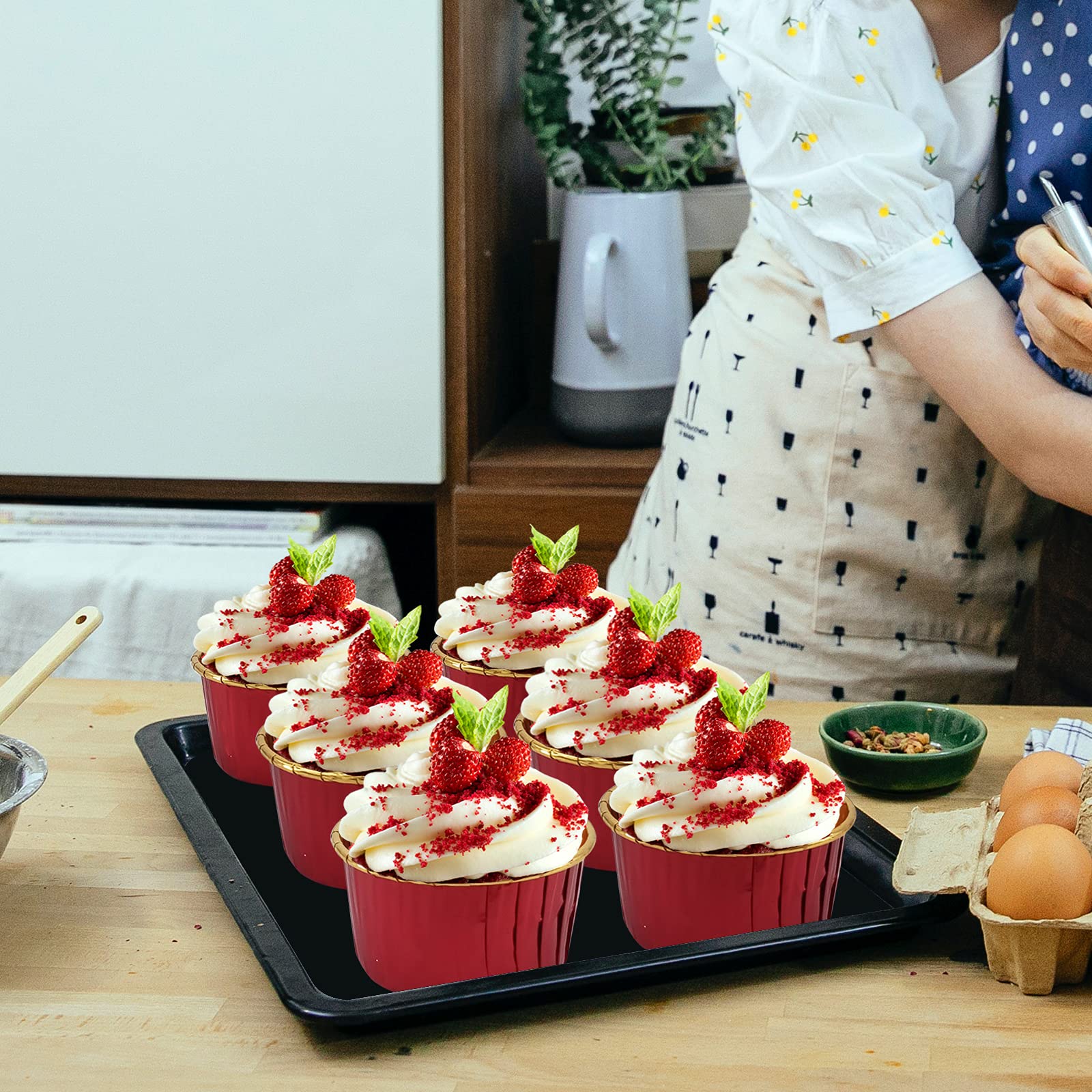 Cupcake Liners with Dome Lids 100 Pack,LNYZQUS 5.5Oz Foil Baking Cups ...