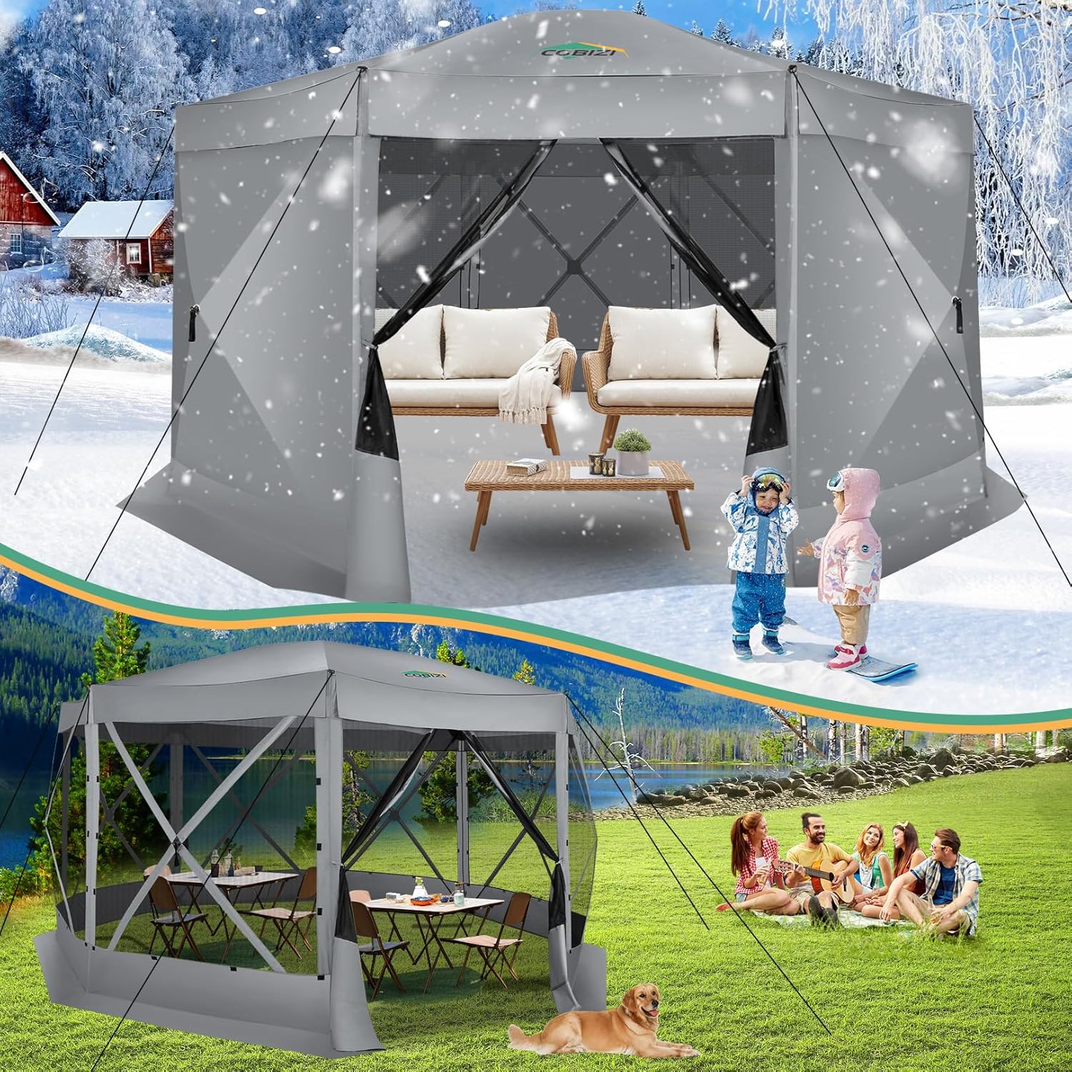 Amazon.com : COBIZI Pop Up Gazebo Screen Tent Screen House for Camping ...
