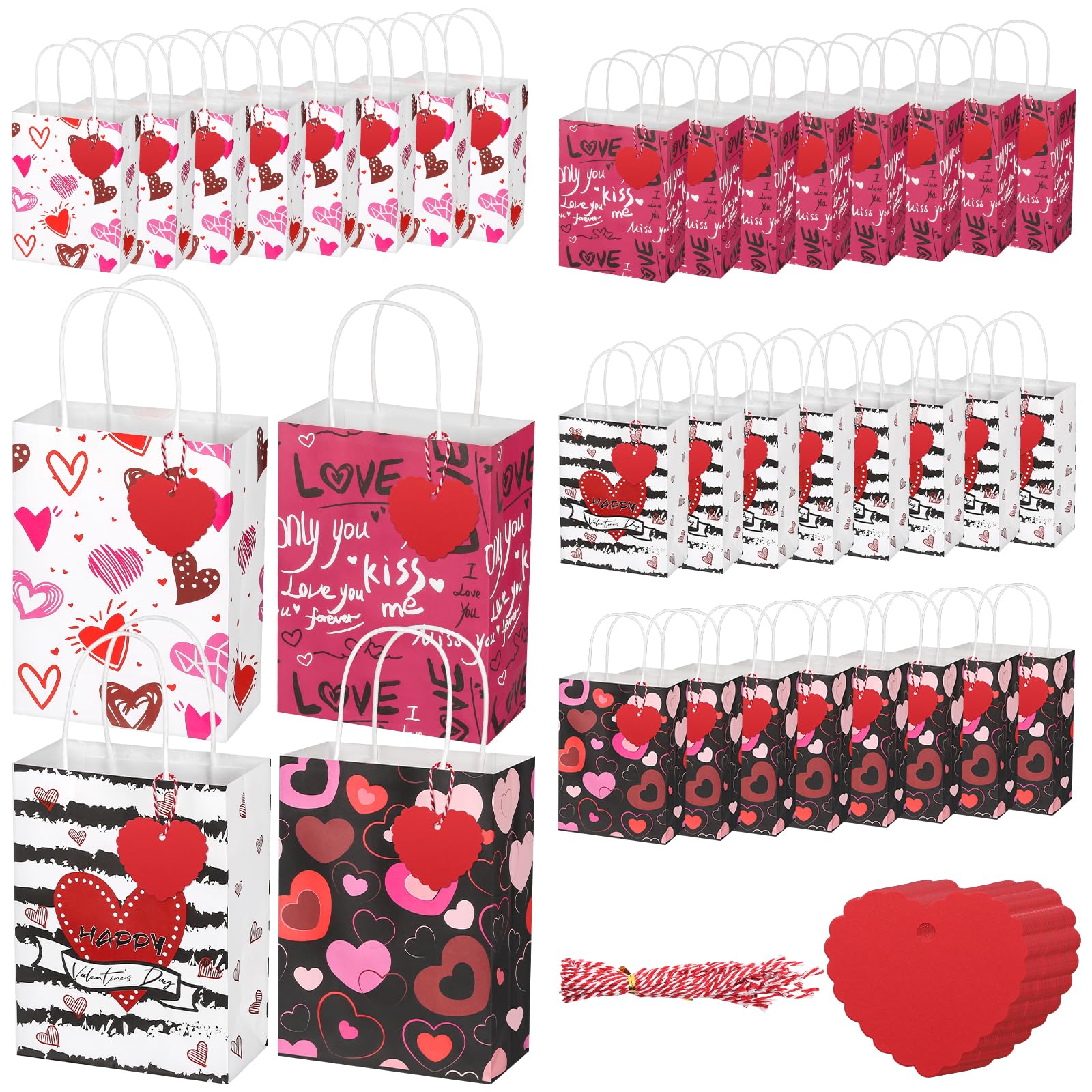 Amazon.com: Sublaga 28 Pcs Valentine's Day Kraft Gift Bags for Holiday ...