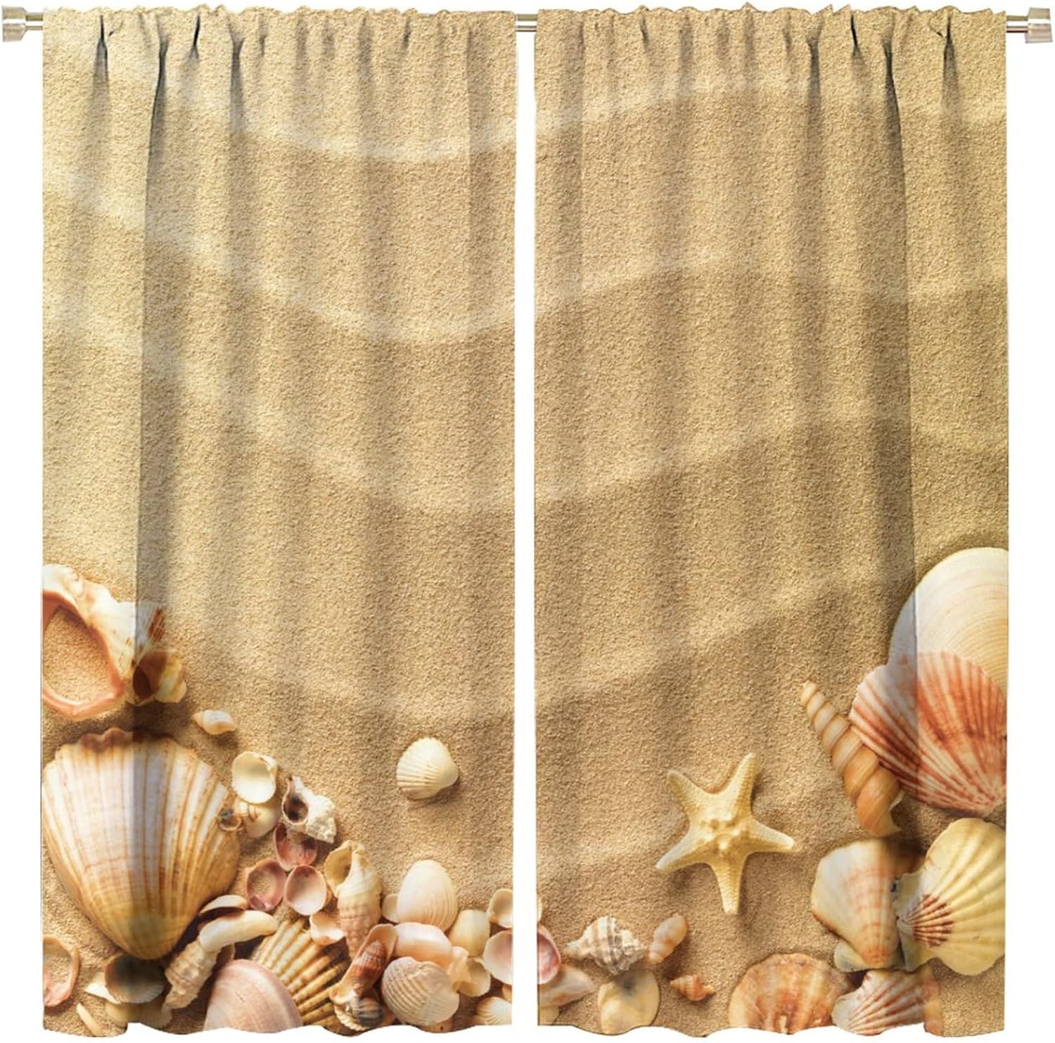 Amazon.com: Starfish Curtains, Shoreline with Sand and Various Shells ...