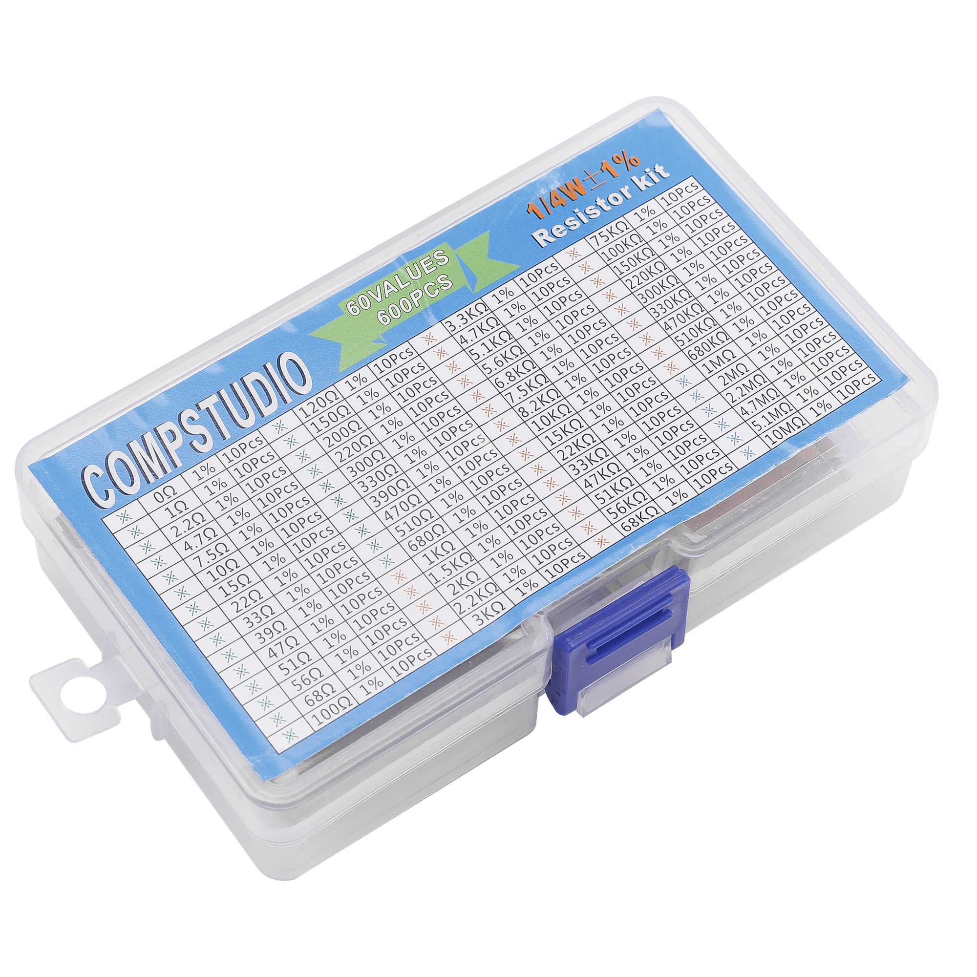Snapklik.com : 1/4W 1% 60 Values 600pcs Resistor Assortment Kit 1/4 ...