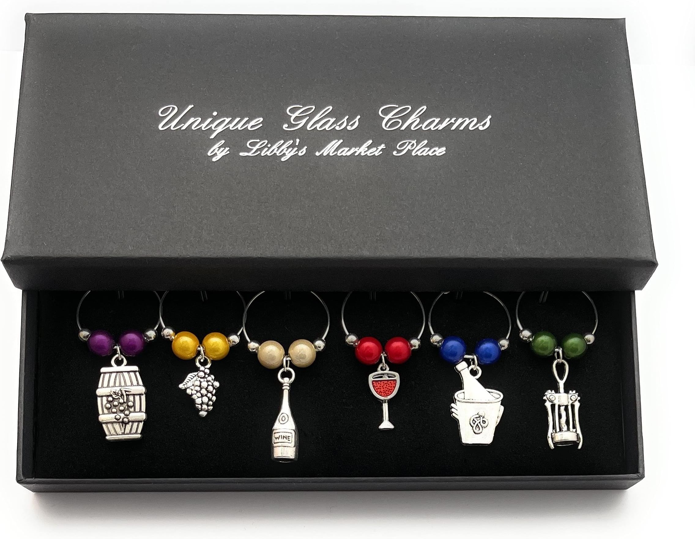 Libby's Market Place Set of 6 Handmade Wine Lovers Wine Glass Charms ...