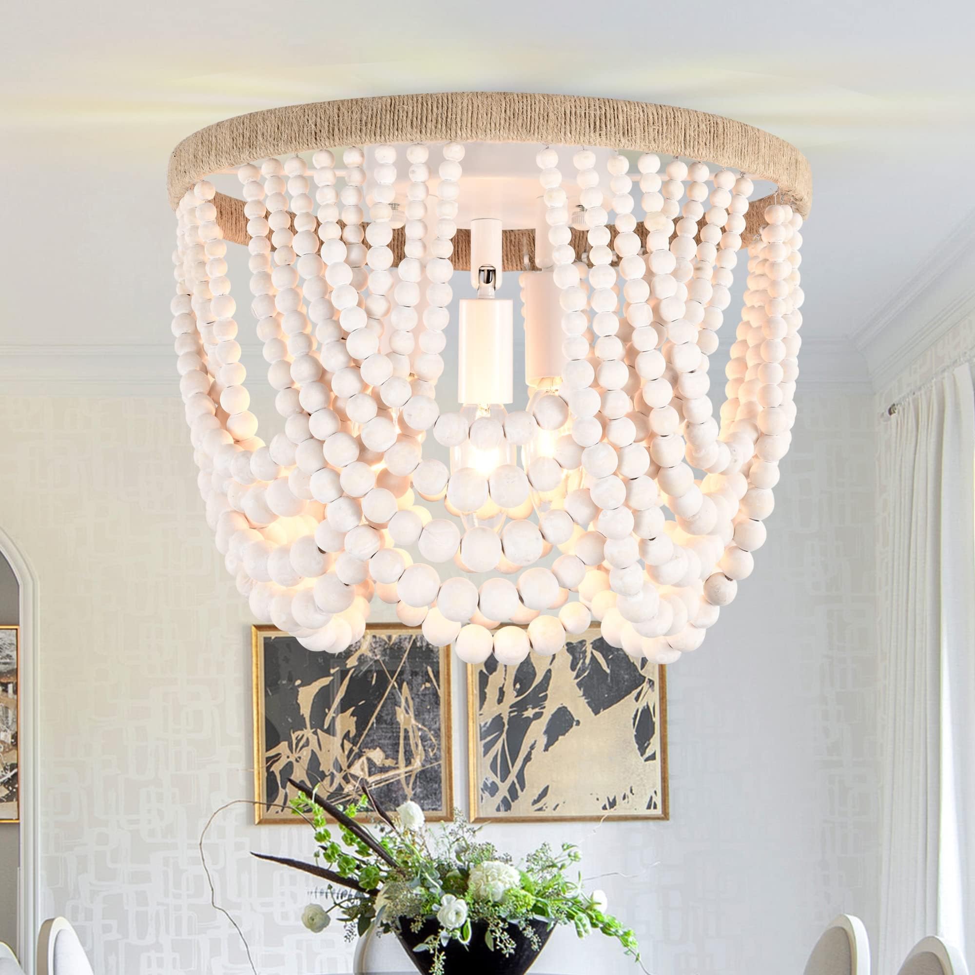 Wood Beaded Ceiling Light Fixtures,Bohemia Light Fixture Wood Bead,Semi ...