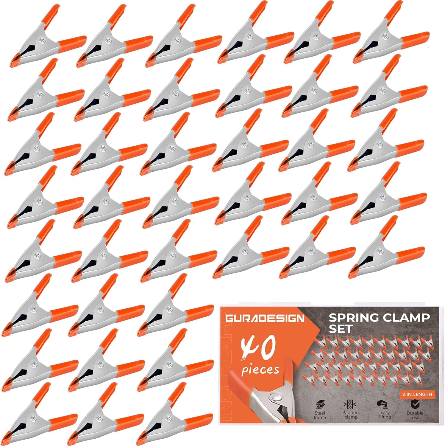 GURADESIGN 40-Piece Small Spring Clamp, 2 inch, 3/4"-inch Jaw opening ...