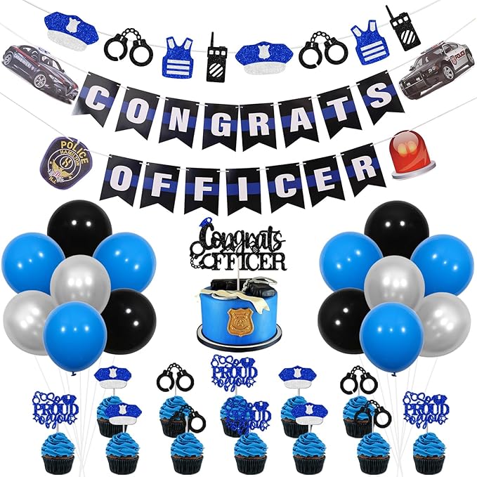 Amazon.com: kreat4joy Police Graduation Party Decorations, Congrats ...