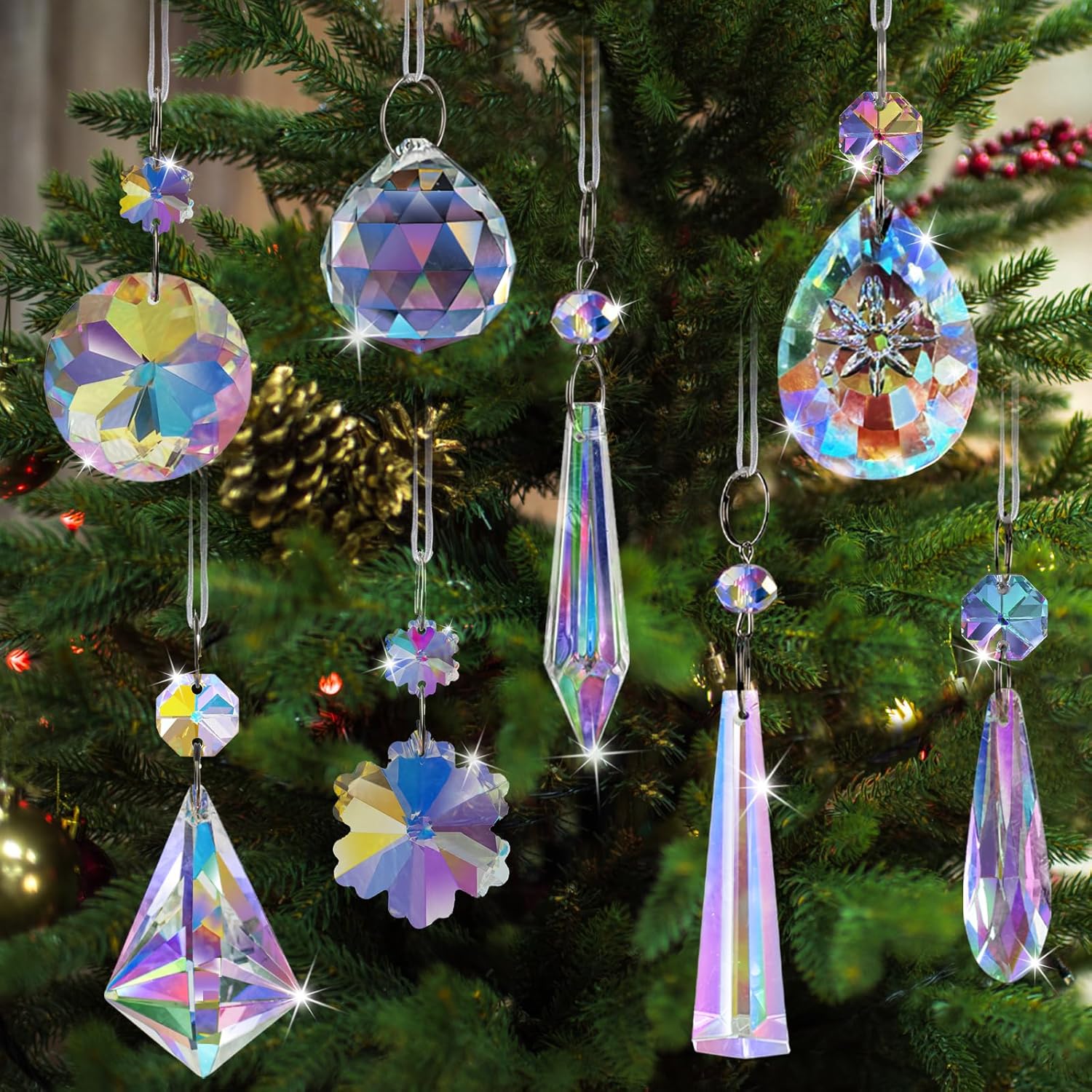 Amazon.com: GuassLee Christmas Crystal Prism Ornaments for Tree - 8pcs ...