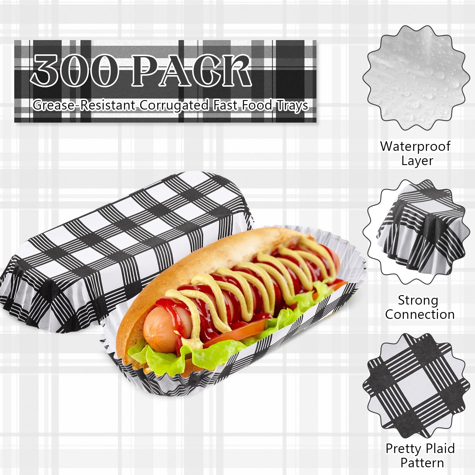 300-Pack 6 Inch Paper Hot Dog Trays - Disposable Checkered Food Boats ...