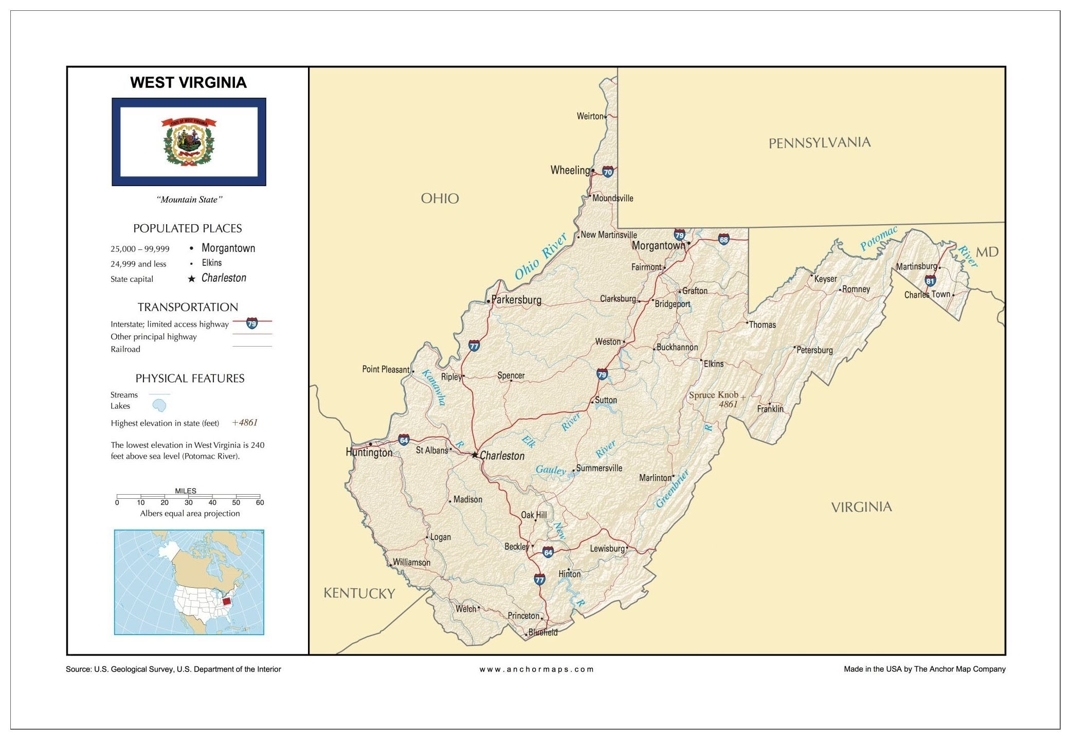 13x19 West Virginia General Reference Wall Map Anchor Maps Usa | Desertcart INDIA